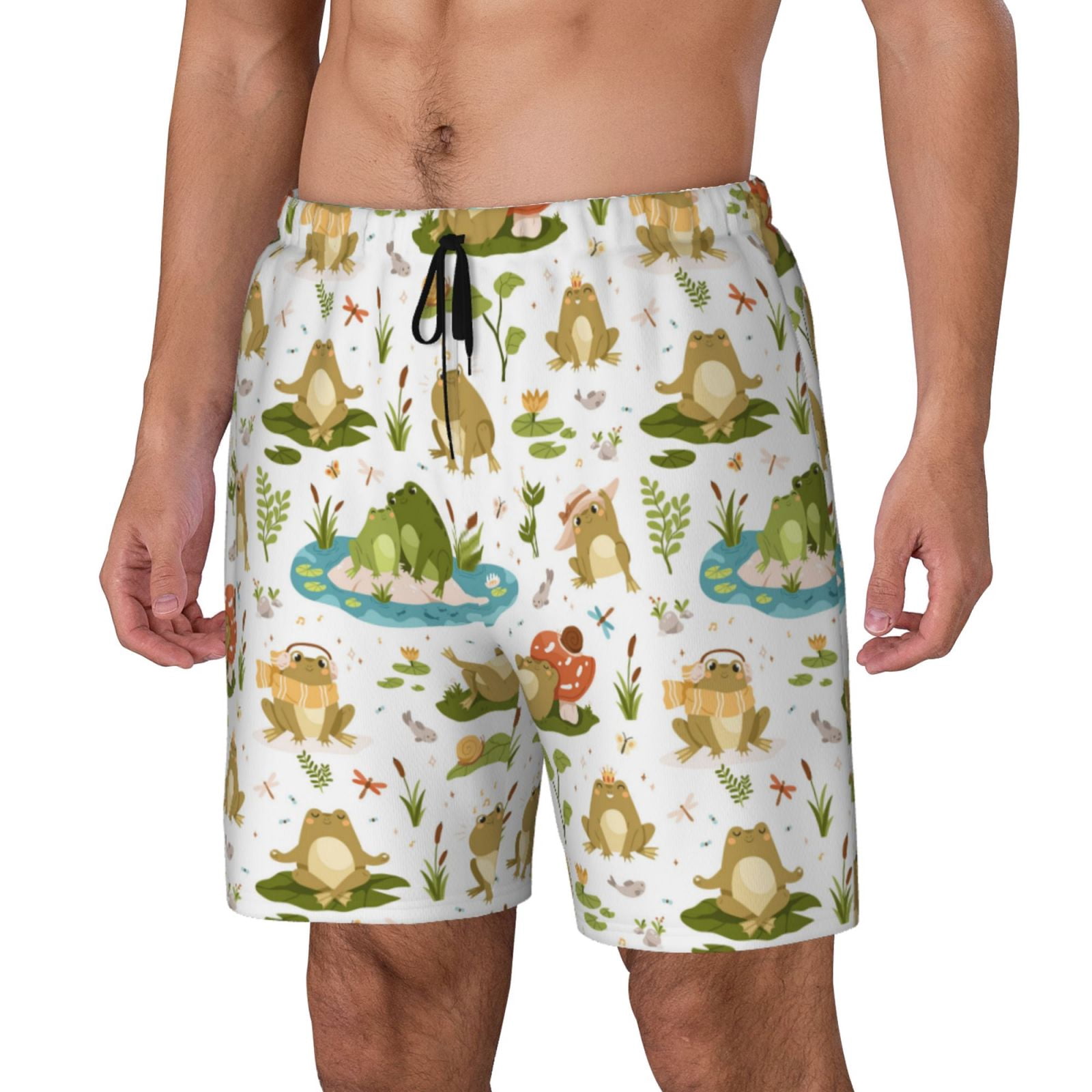 Honeii Cute Frog Print Men's Swim Shorts,Mens Swim Trunks,Breathable ...