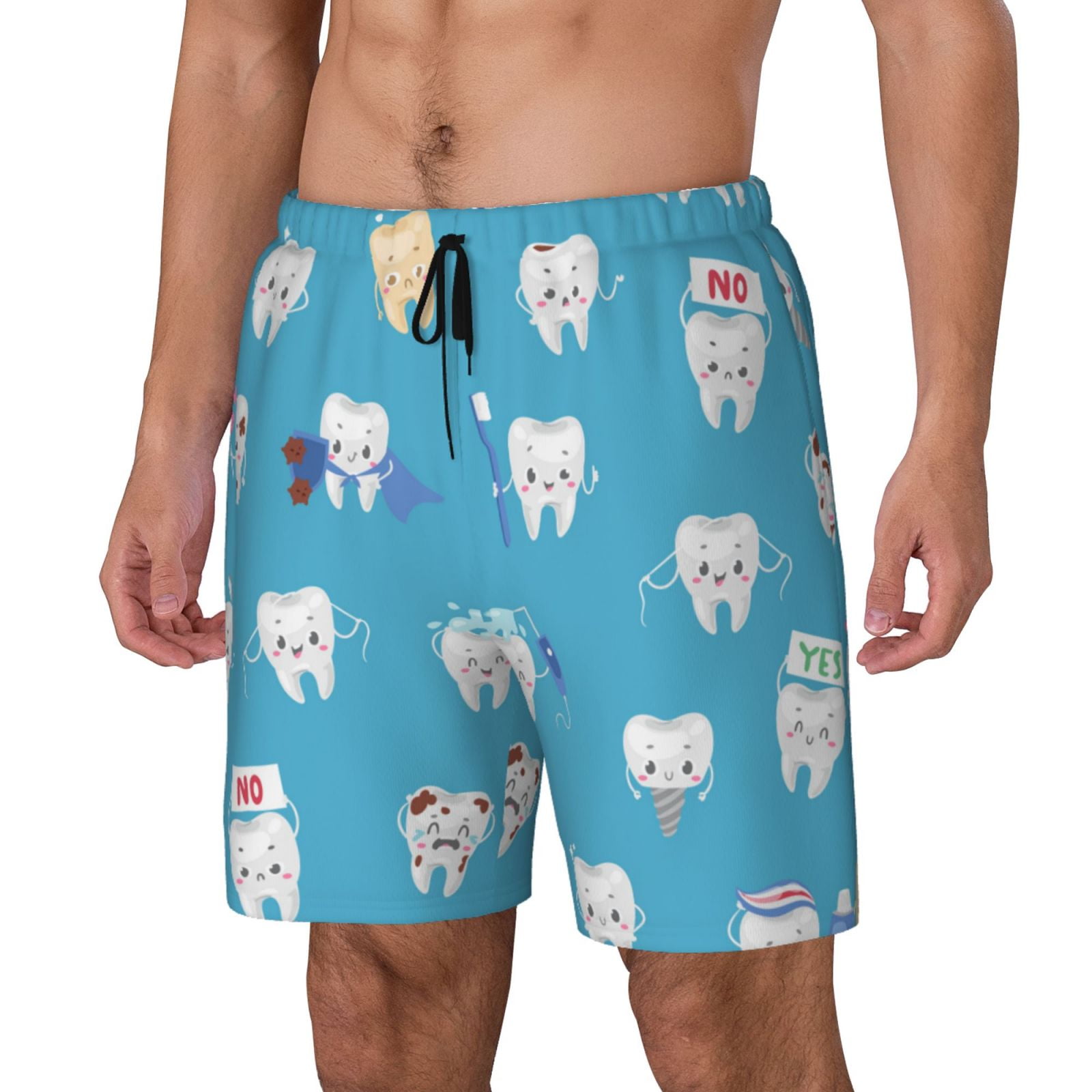 Honeii Cute Healthy Teeth Print Men's Swim Shorts,Mens Swim Trunks ...