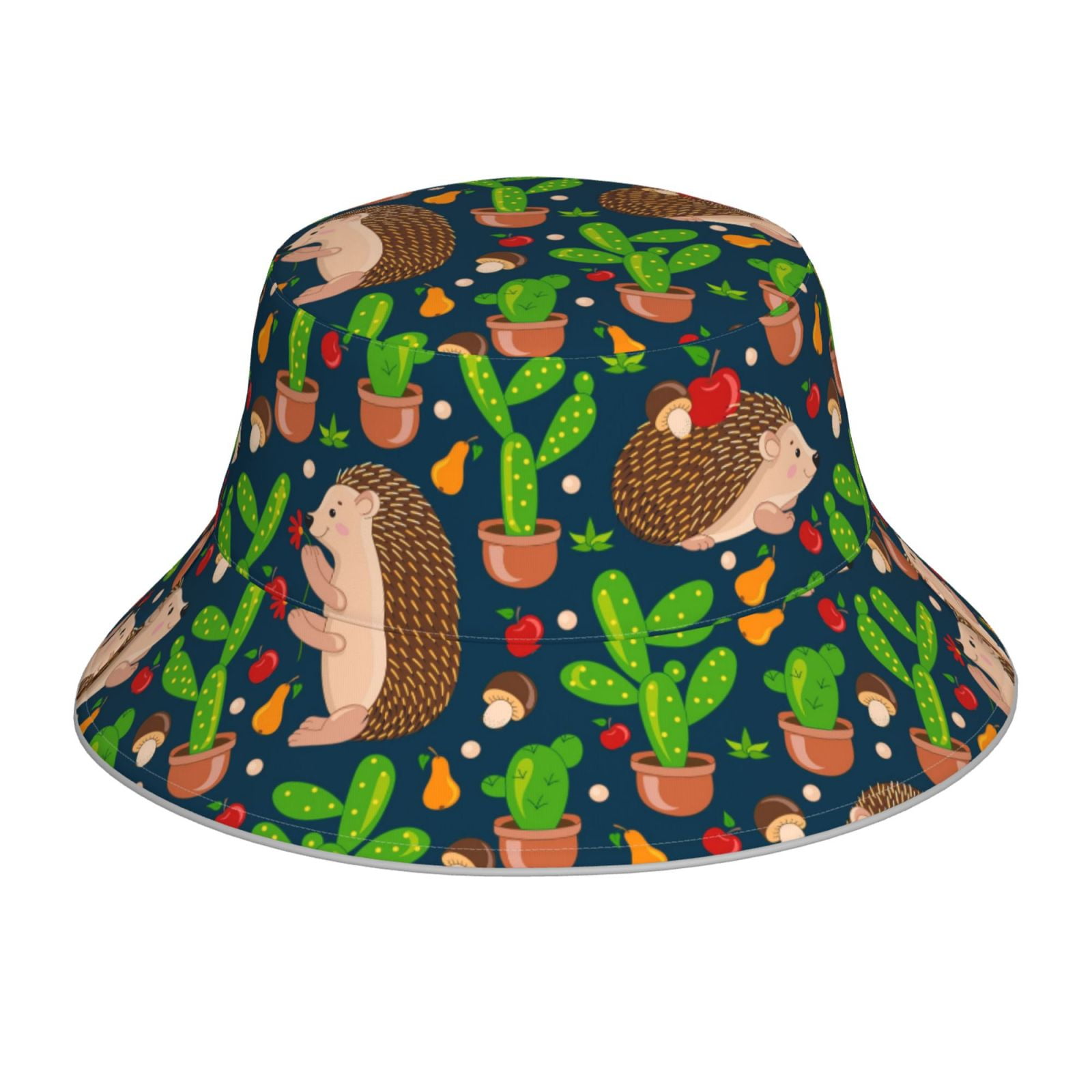 Honeii Cute Hedgehogs Cactus Blue for Unisex Bucket Hat Waterproof Rain ...