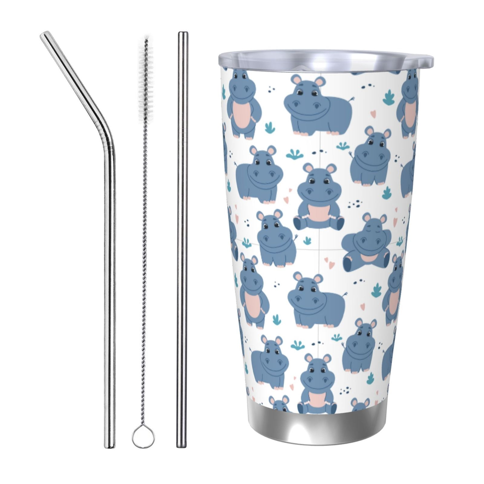 Honeii Cute Hippos Print 20OZ Car Cup, Insulated Stainless Steel Travel ...