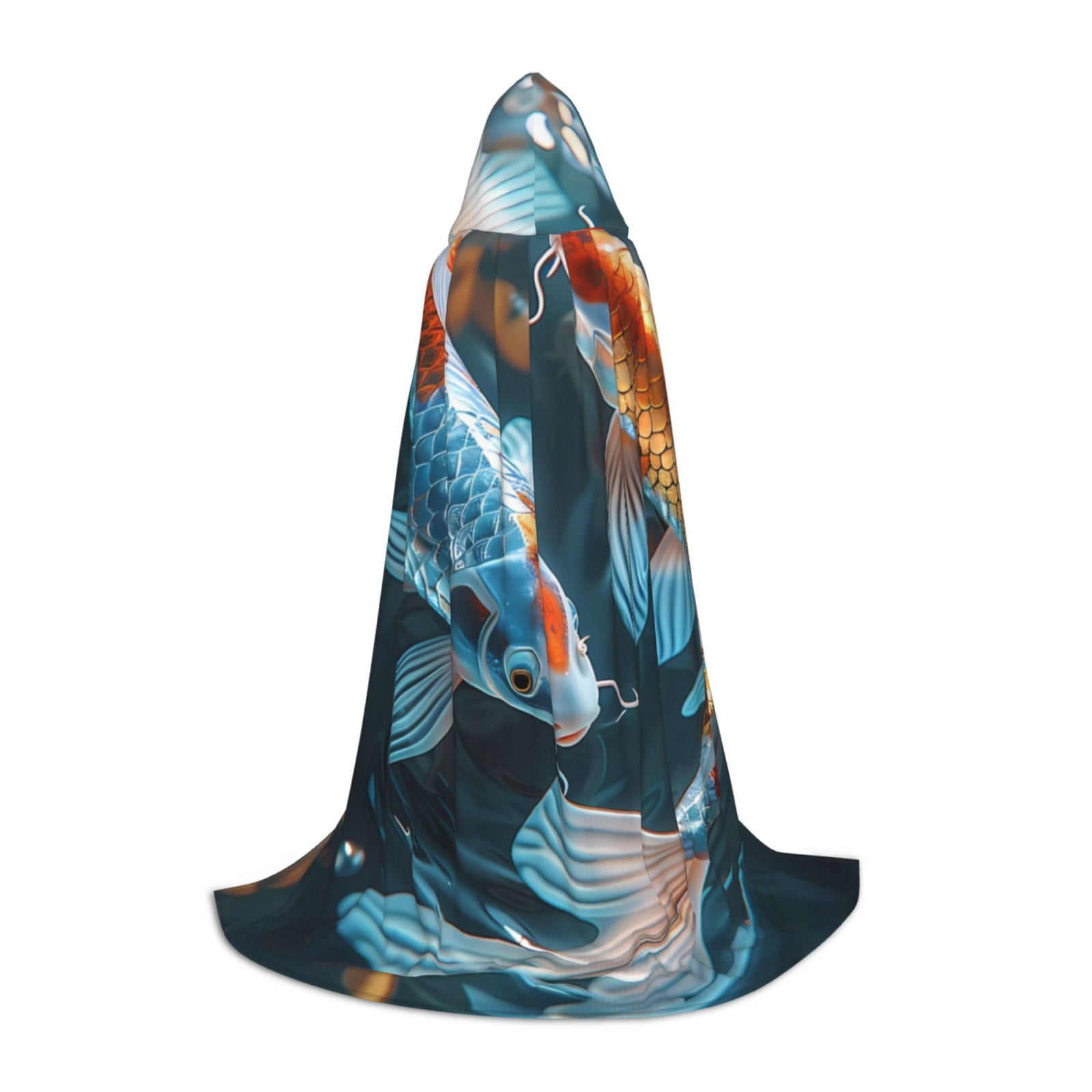 Honeii Cute Koi Fish Serenity Print Poncho Cape, Cloak Coat, Snuggly ...