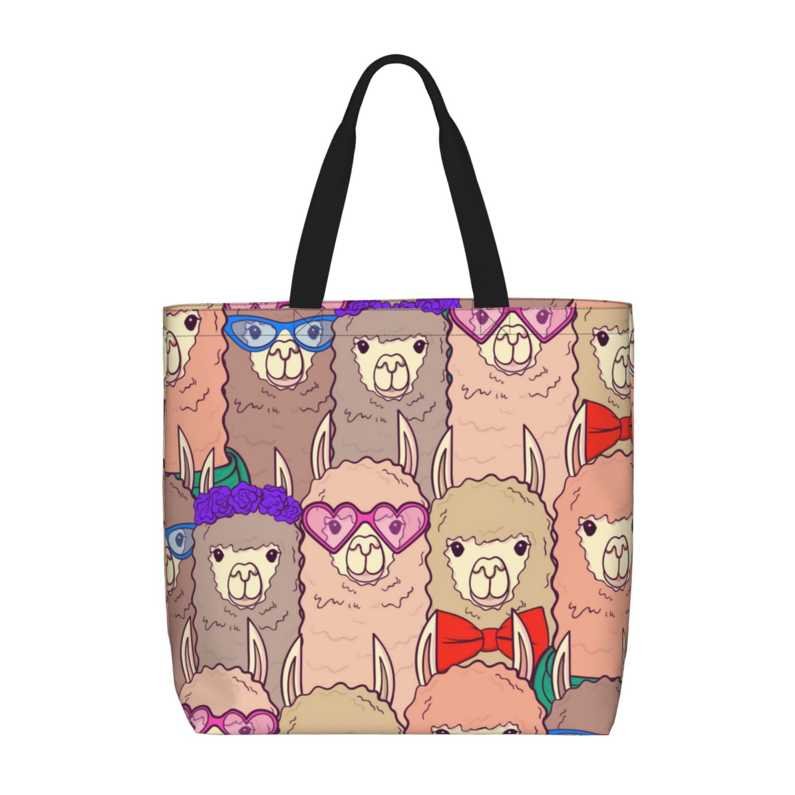 Honeii Cute Lamas Print Tote Bag, Reusable Grocery Shopping Bag ...