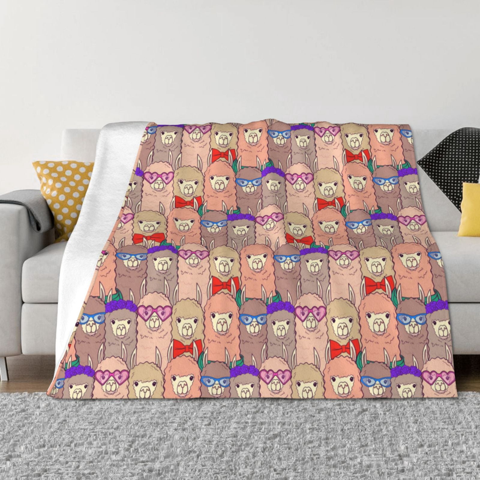 Honeii Cute Lamas print throw blanket, crafted from cozy cotton flannel ...