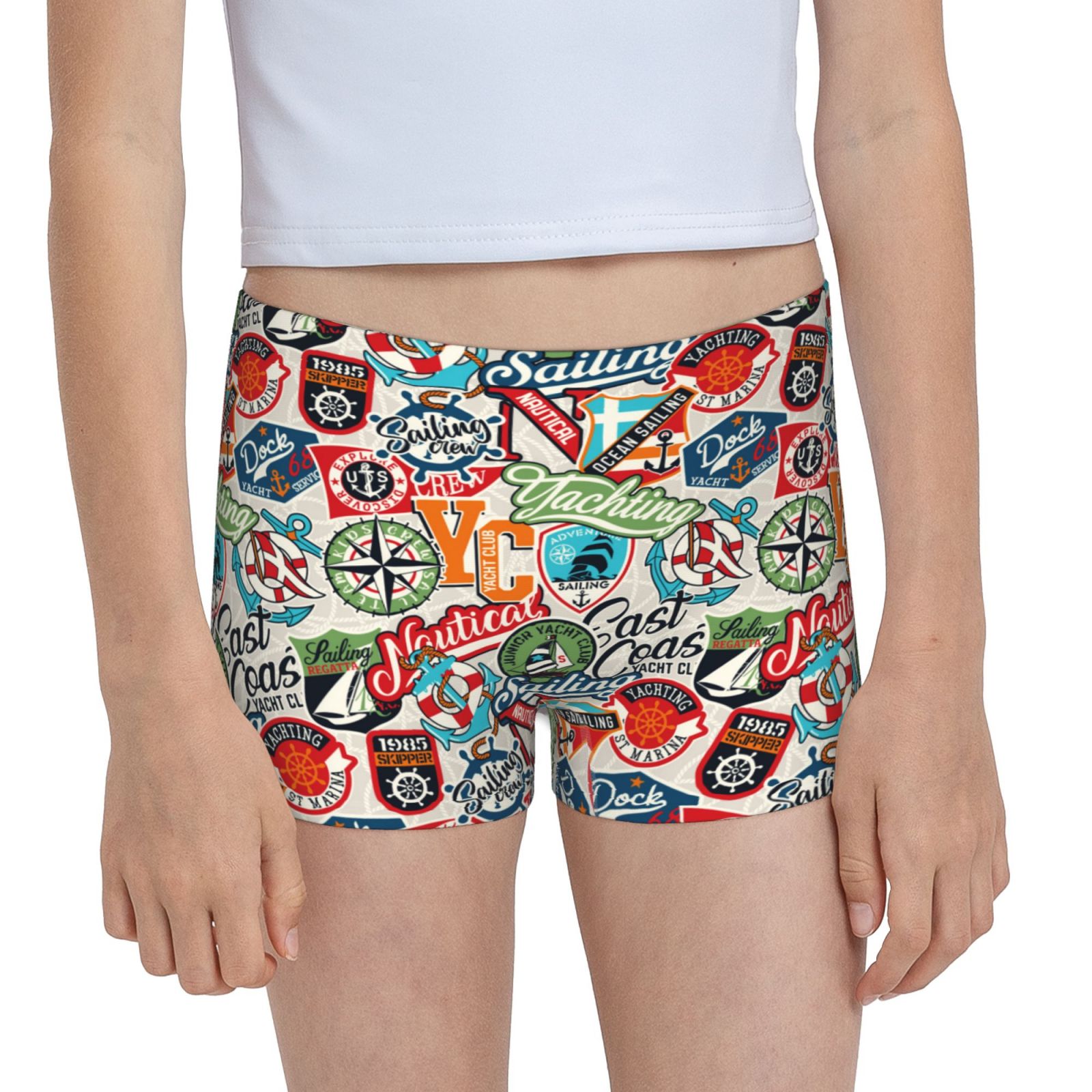 Honeii Cute Nautical Print 100% Cotton Boxer Briefs, Girls' Panties ...