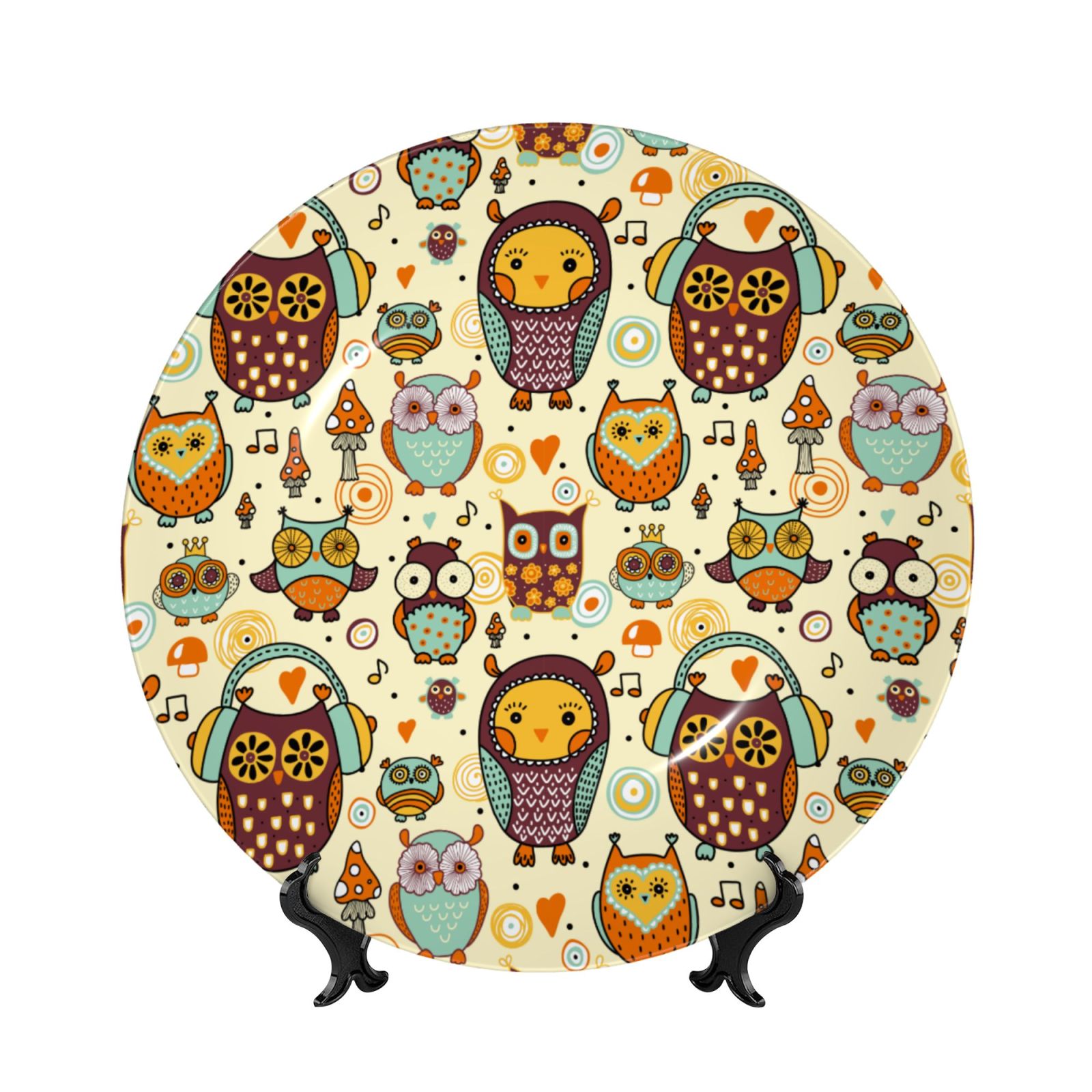 Honeii Cute Owls Print Elegant Bone China Decorative Plate, Porcelain ...