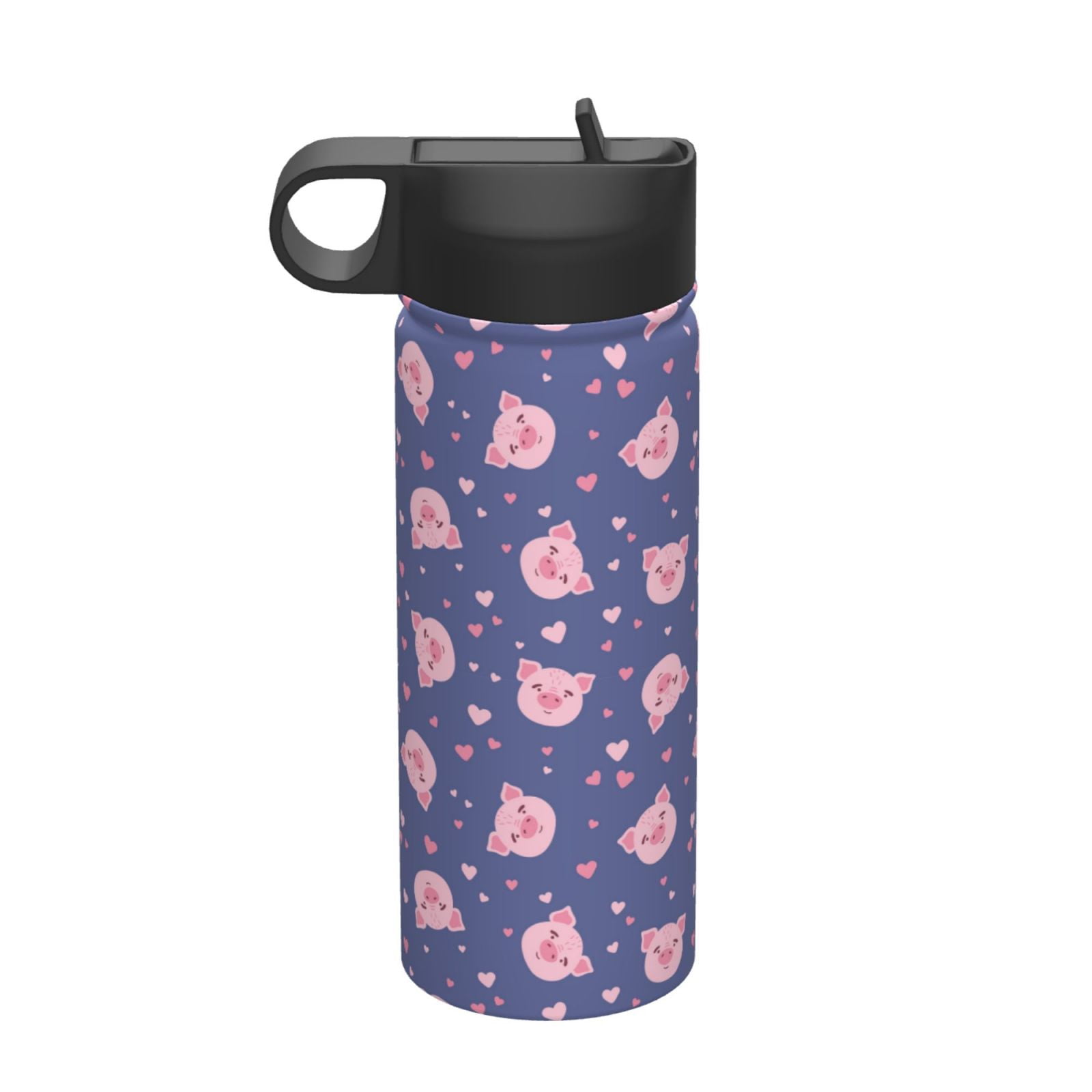 Honeii Cute Pig Print 18 oz Insulated Water Bottle with Straw Lid ...