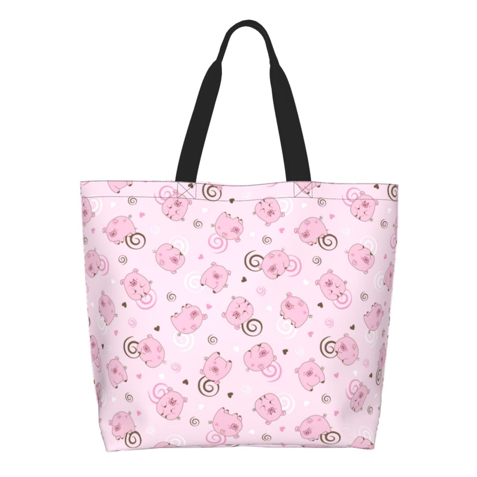 Honeii Cute Pig Print Tote Bag for Women, Foldable Tote Bag Large ...
