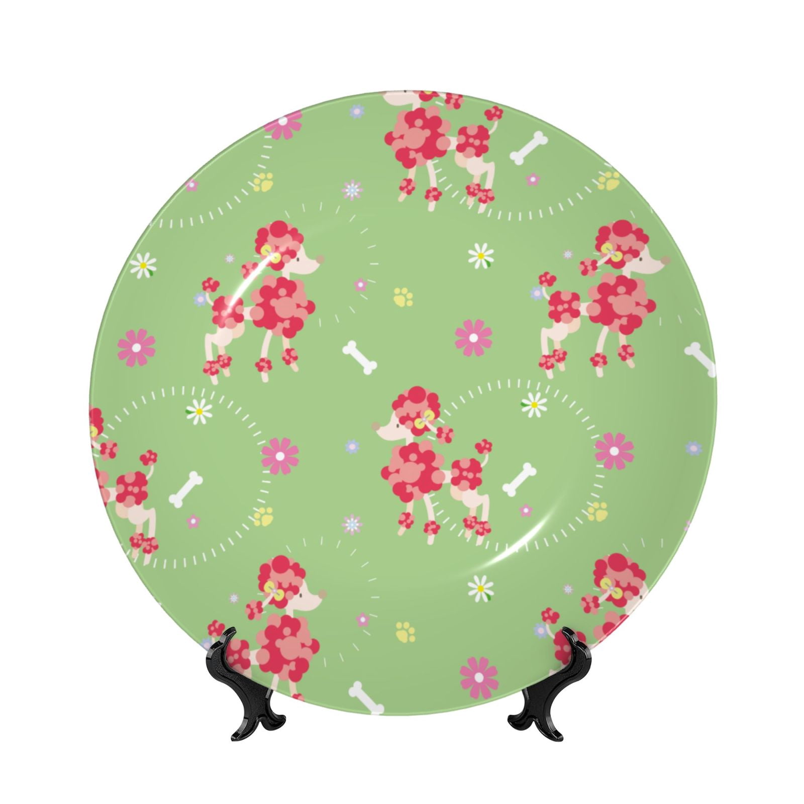 Honeii Cute Poodle Dog Print Elegant Bone China Decorative Plate ...