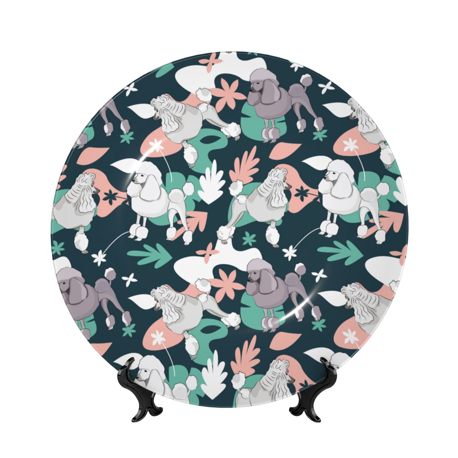 Honeii Cute Poodle Dog Print Elegant Bone China Decorative Plate ...