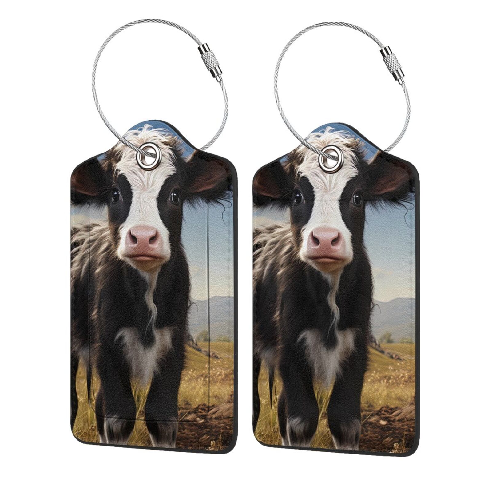 Honeii Cute Prairie Cow Print Leather Luggage Tag for Suitcases,ID Tags ...