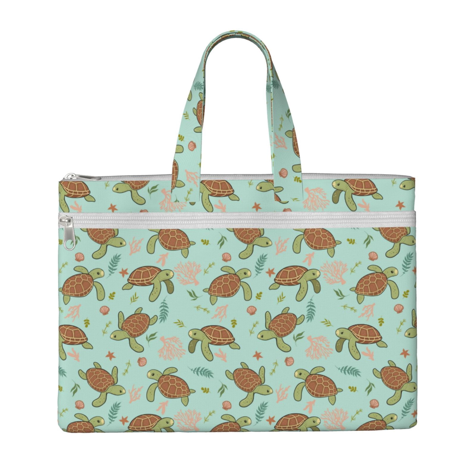 Honeii Cute Sea Turtles Print Canvas Tote Bag with Compartments Laptop ...