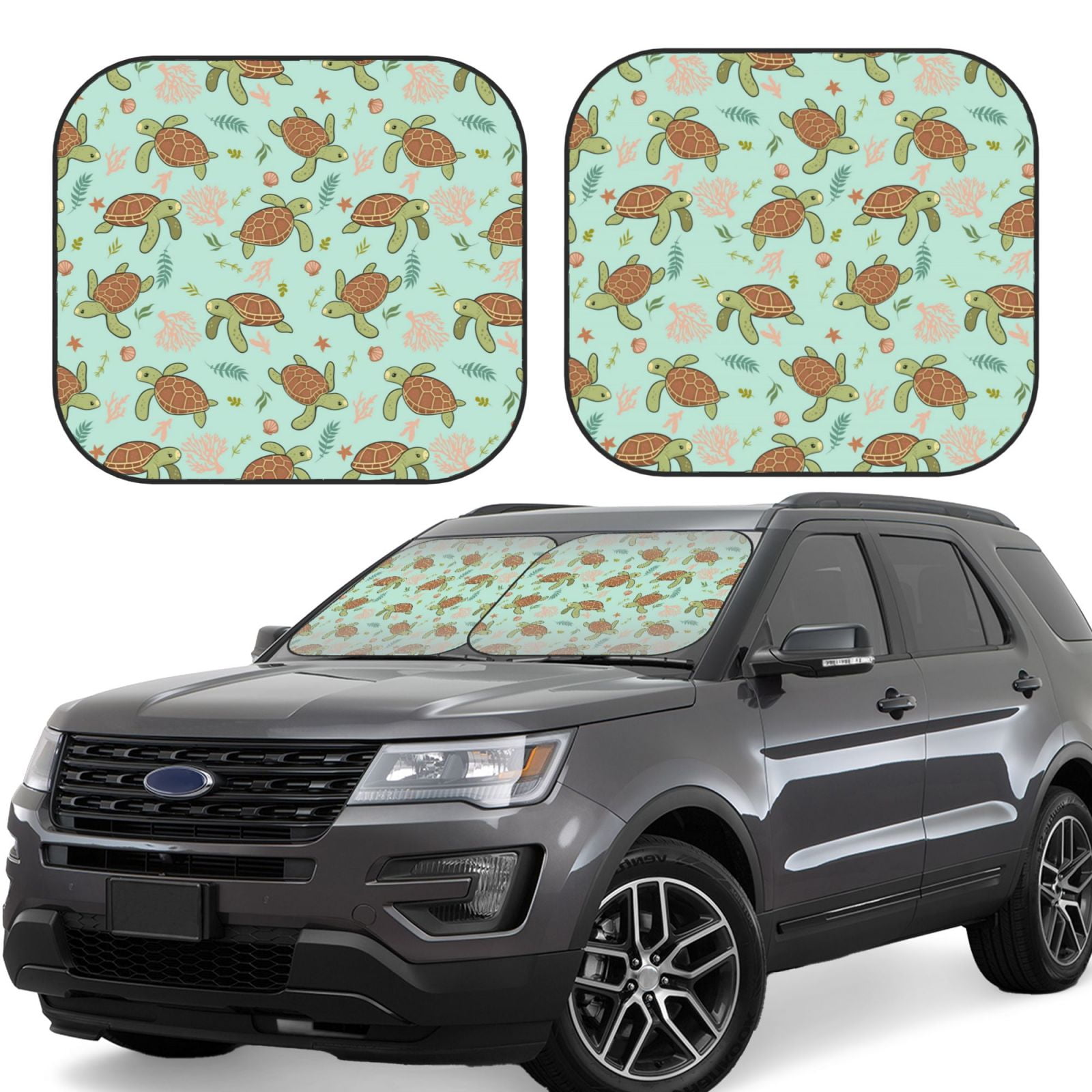 Honeii Cute Sea Turtles Print Foldable Car Sun Shade for Windshield, 2 ...