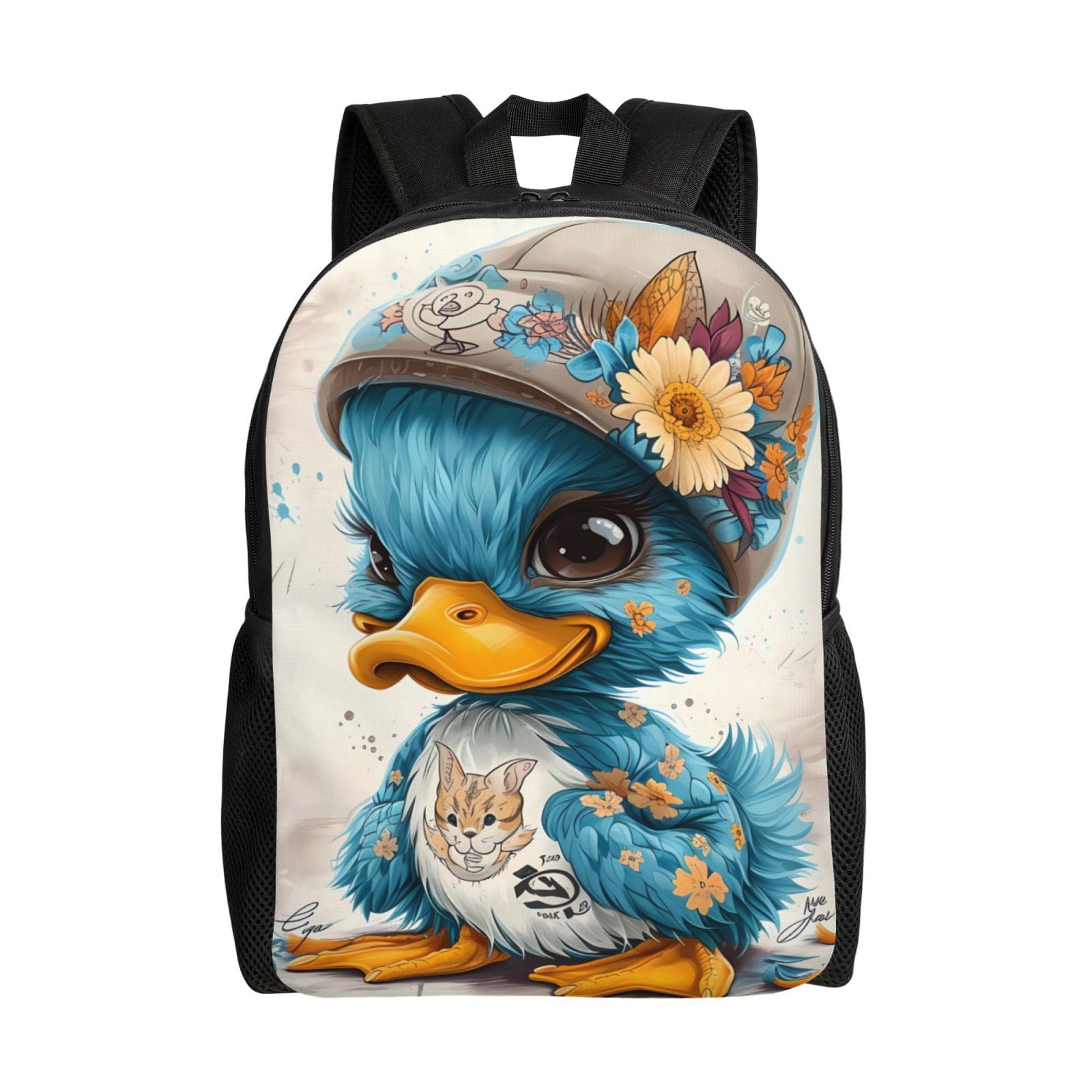 Honeii Cute Sunflower Blue Duck Print Laptop Backpack for Work, College ...