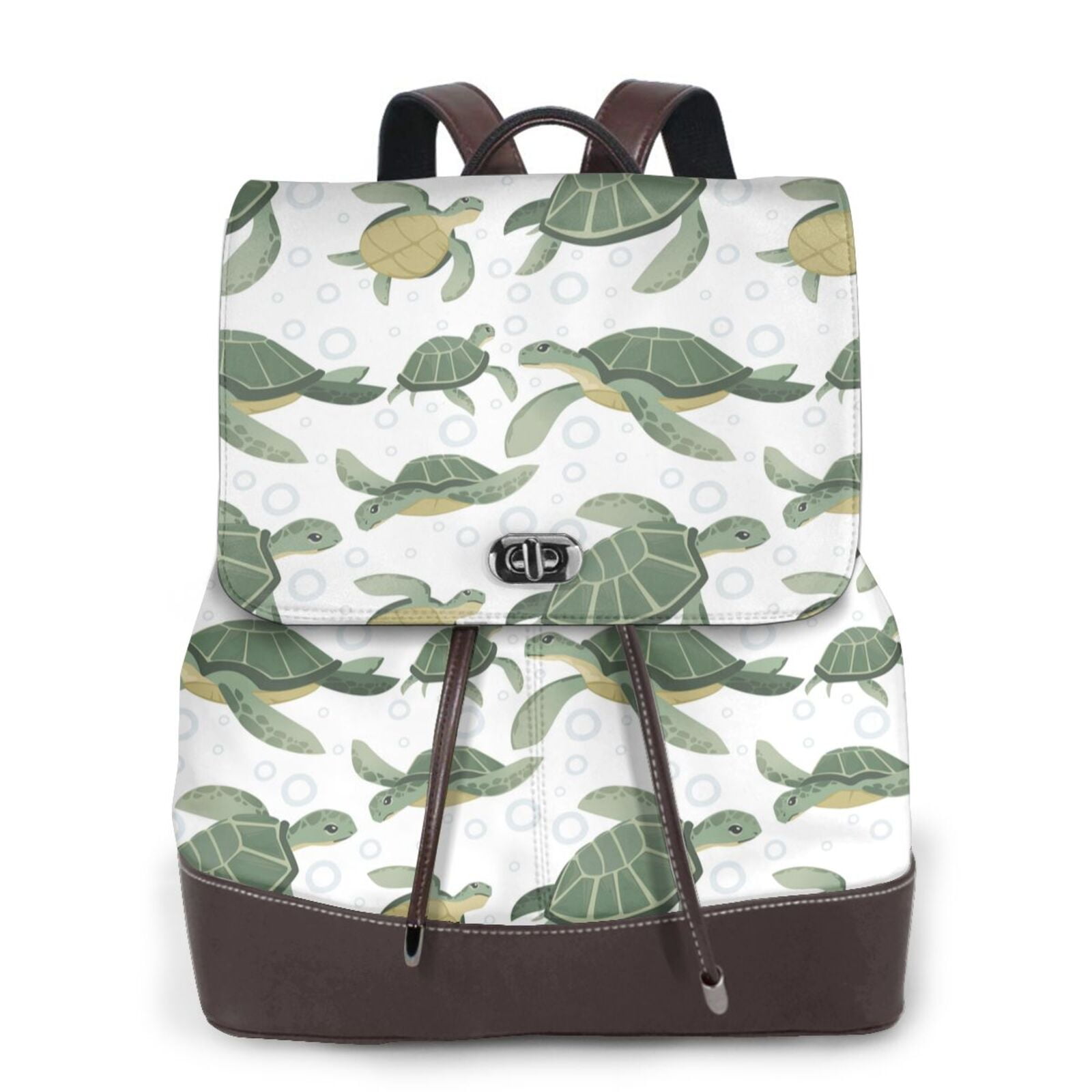 Honeii Cute Turtle rint Leather Backpack,Trendy Leather Backpack,PU ...
