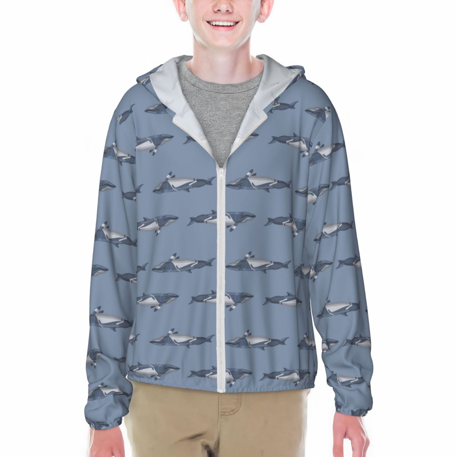 Honeii Cute Whale Print Sun Protection Jacket Hooded Cooling Shirt with ...