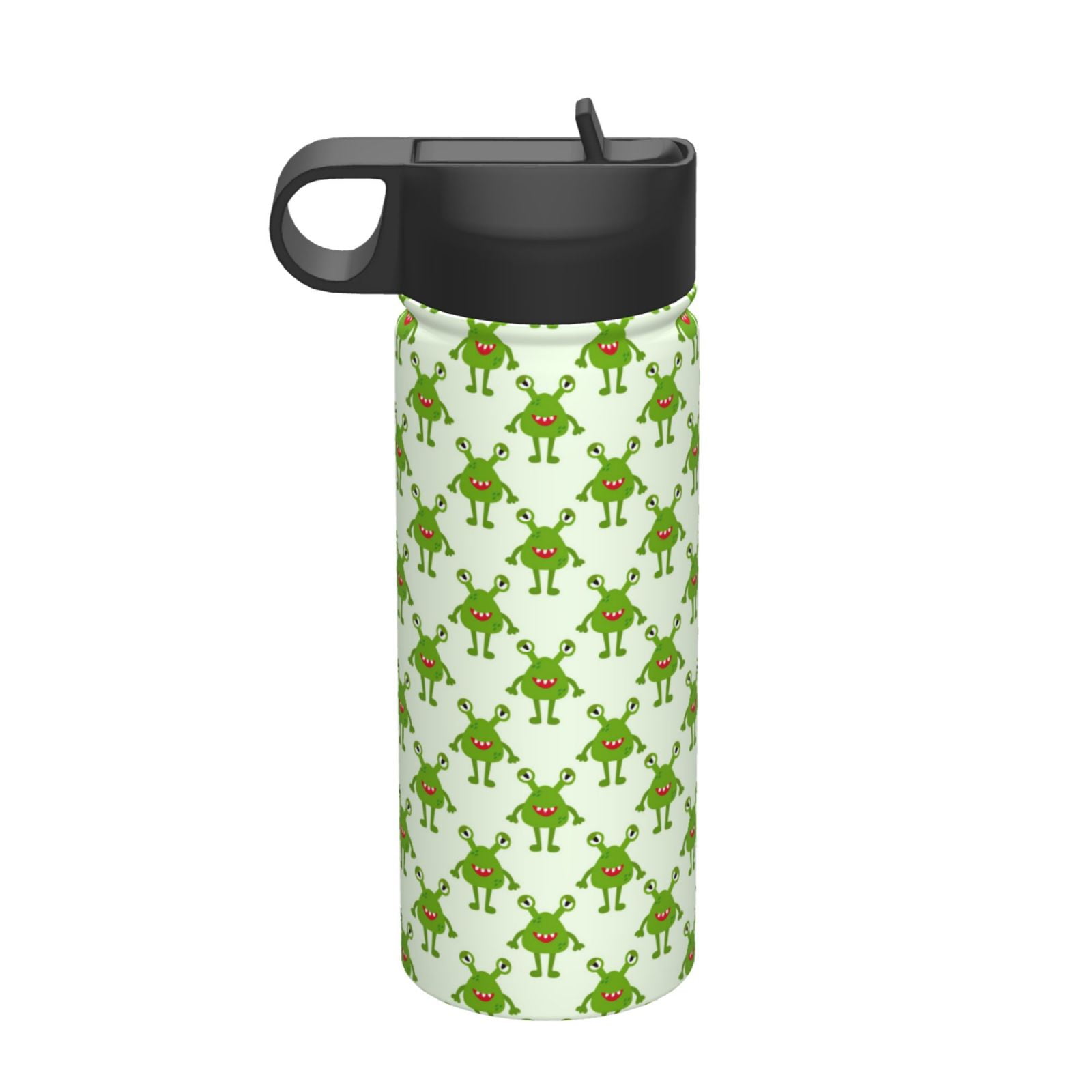 Honeii Cute green monster Print 18 oz Insulated Water Bottle with Straw ...