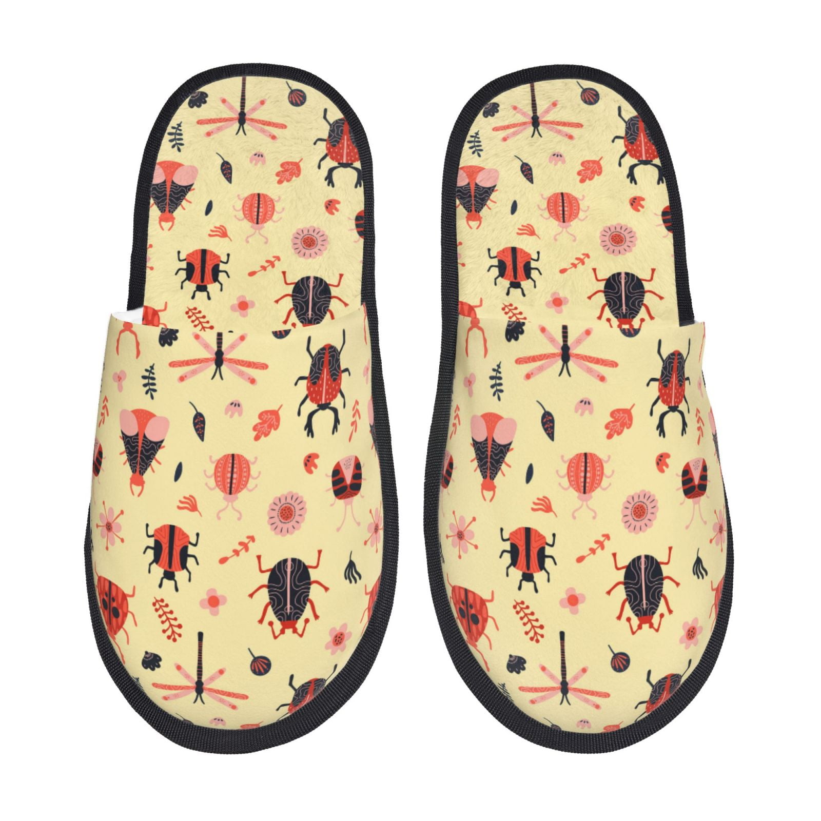 Honeii Cute insects Print Furry Slippers Bedroom Slippers for Women and ...