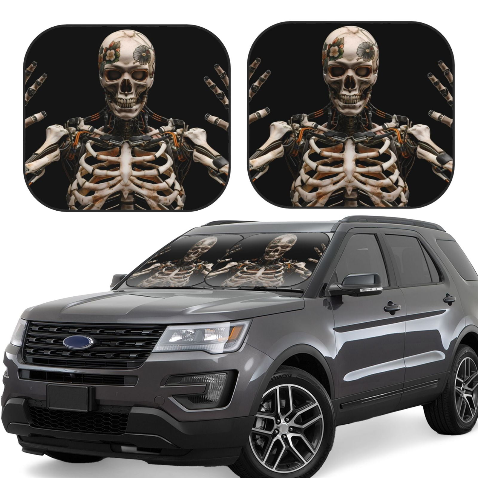 Honeii Cyber Skeleton With Tattoos Print Foldable Car Sun Shade for ...