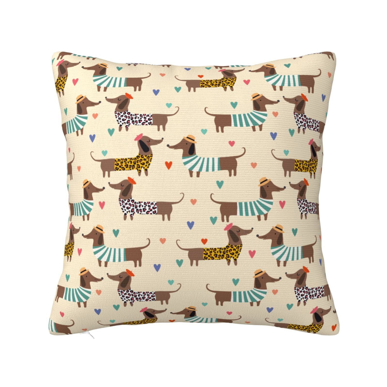 Honeii Dachshund Dog Print Throw Pillow, Square Decorative Pillow Forms ...