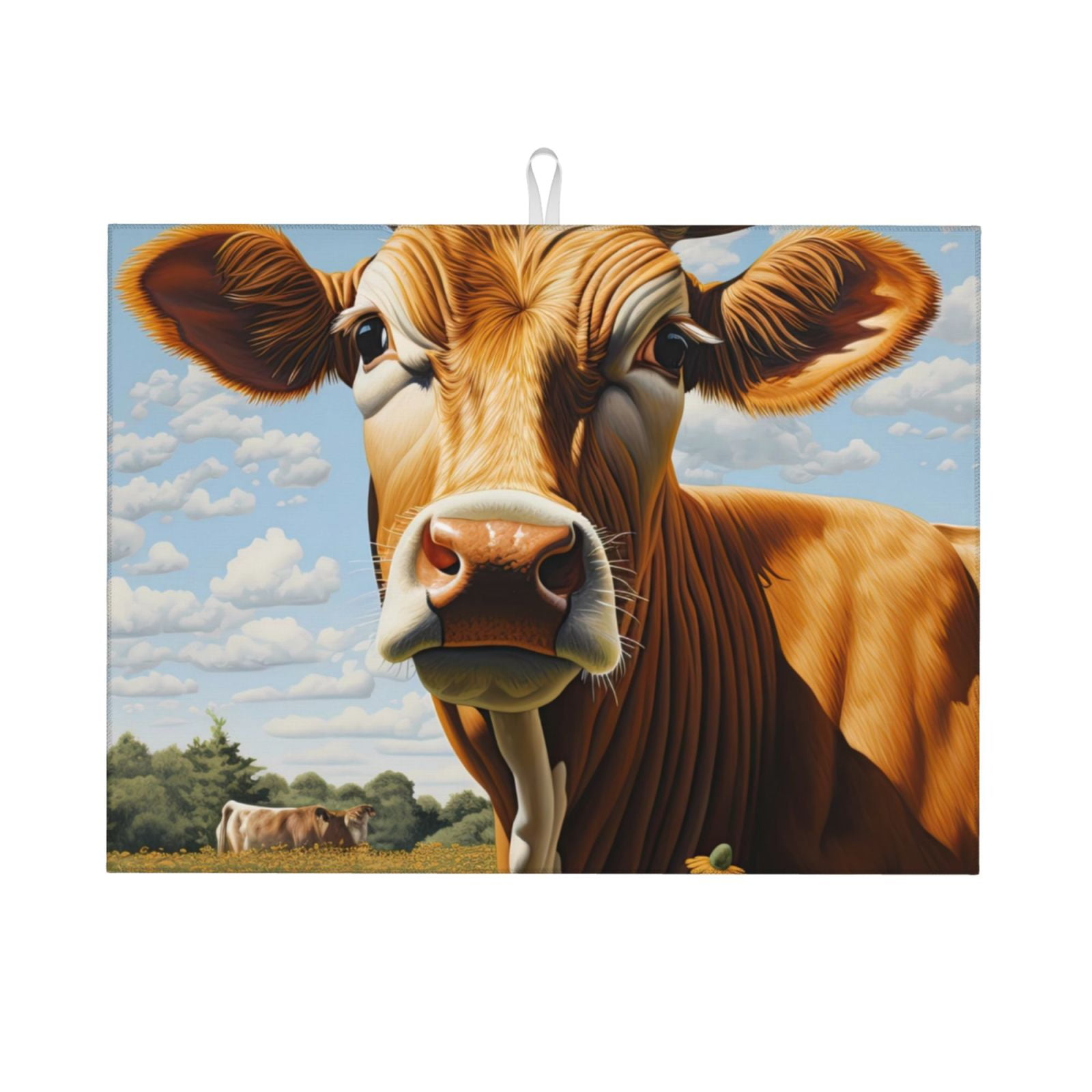 Honeii Daisy Flower Field Cow print Super Absorbent Coffee Bar Mat Hide ...