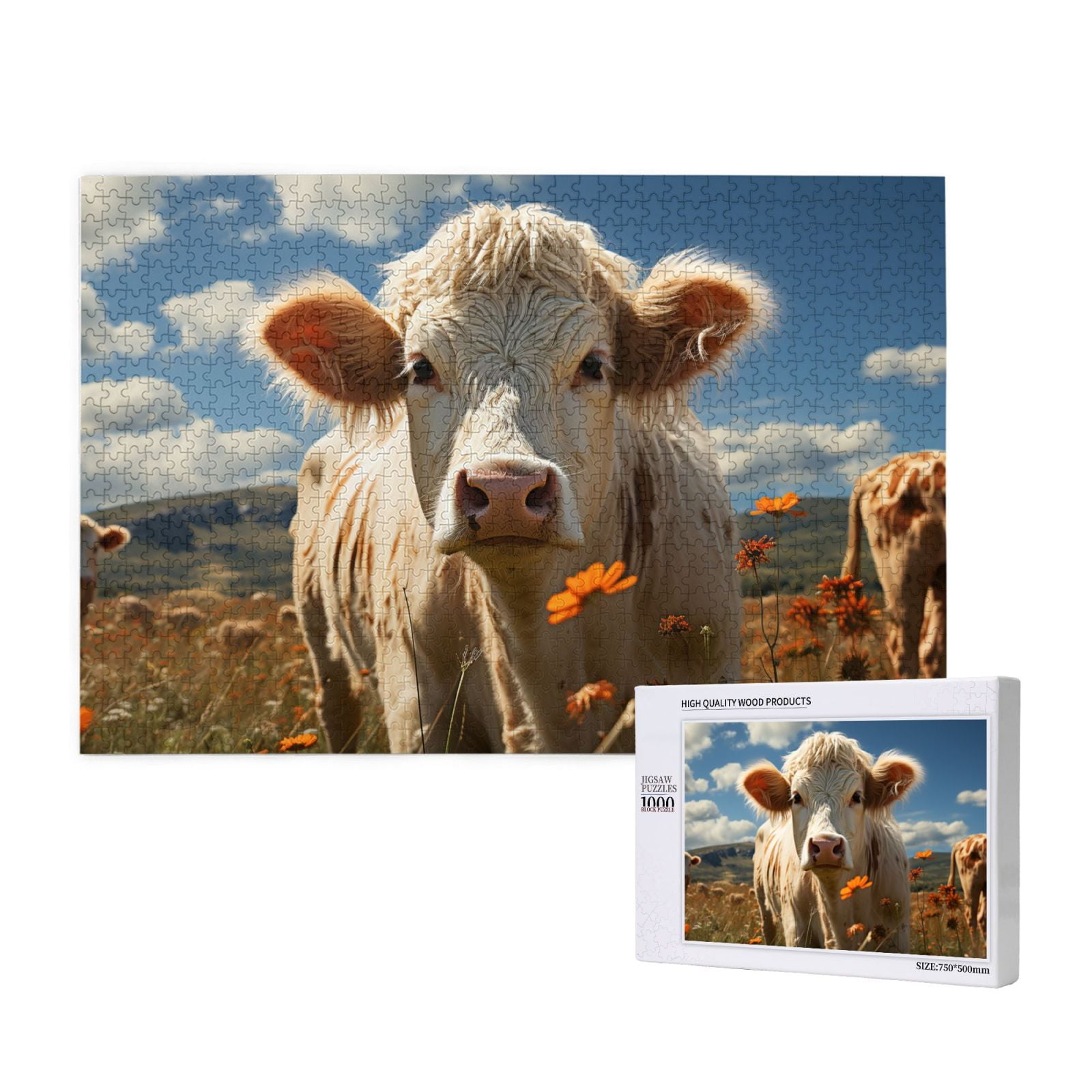 Honeii Daisy Meadow Cow Pattern 1000 Piece Puzzles for Adults, Jigsaw ...