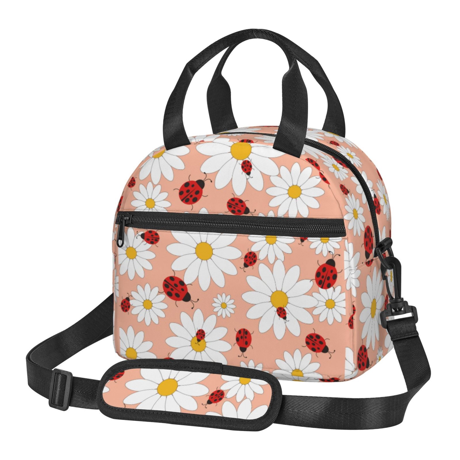 Honeii Daisy and Ladybug Print Lunch Box,Insulated Lunch Bag,Lunch Tote ...