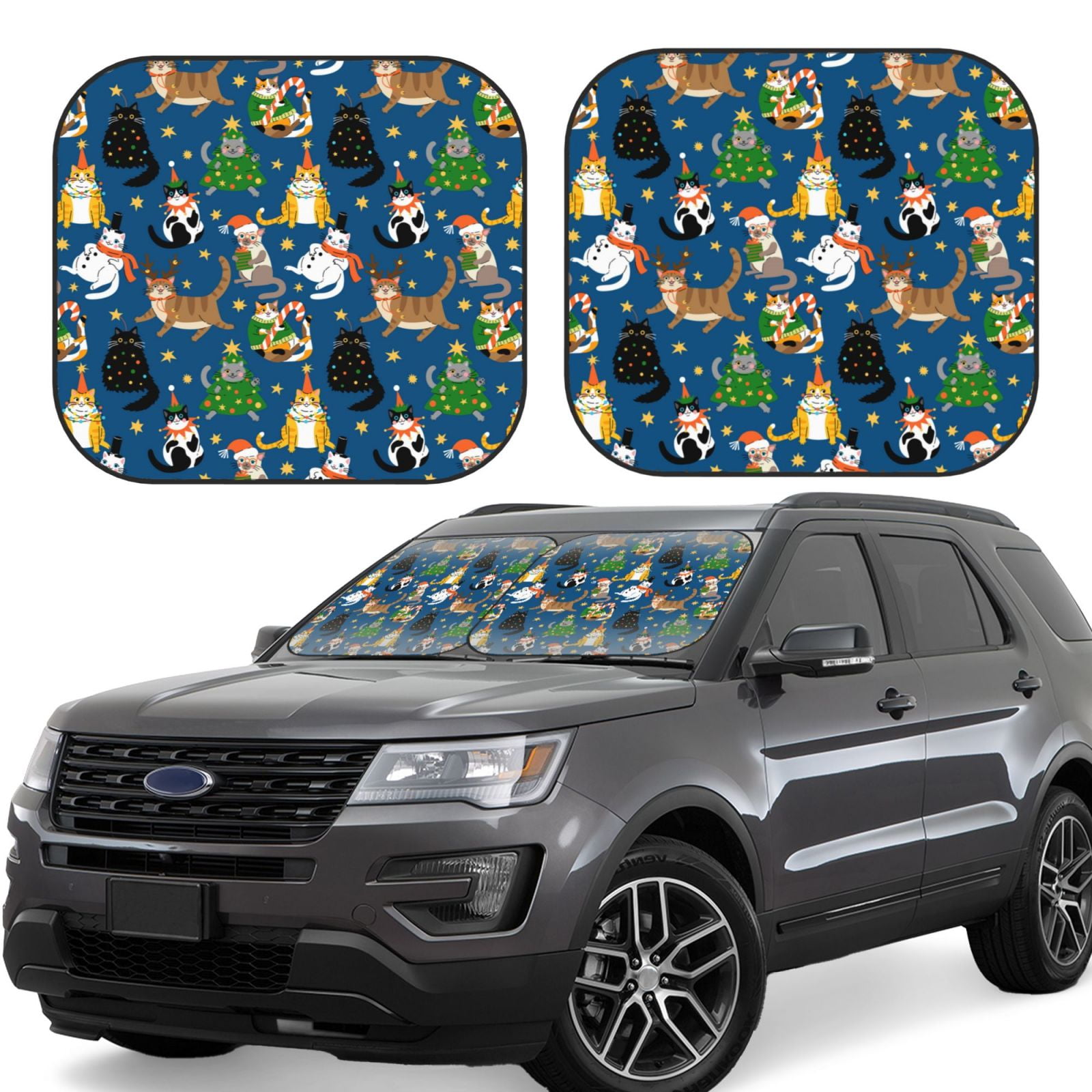 Honeii Different Cats Christmas Print Foldable Car Sun Shade for ...