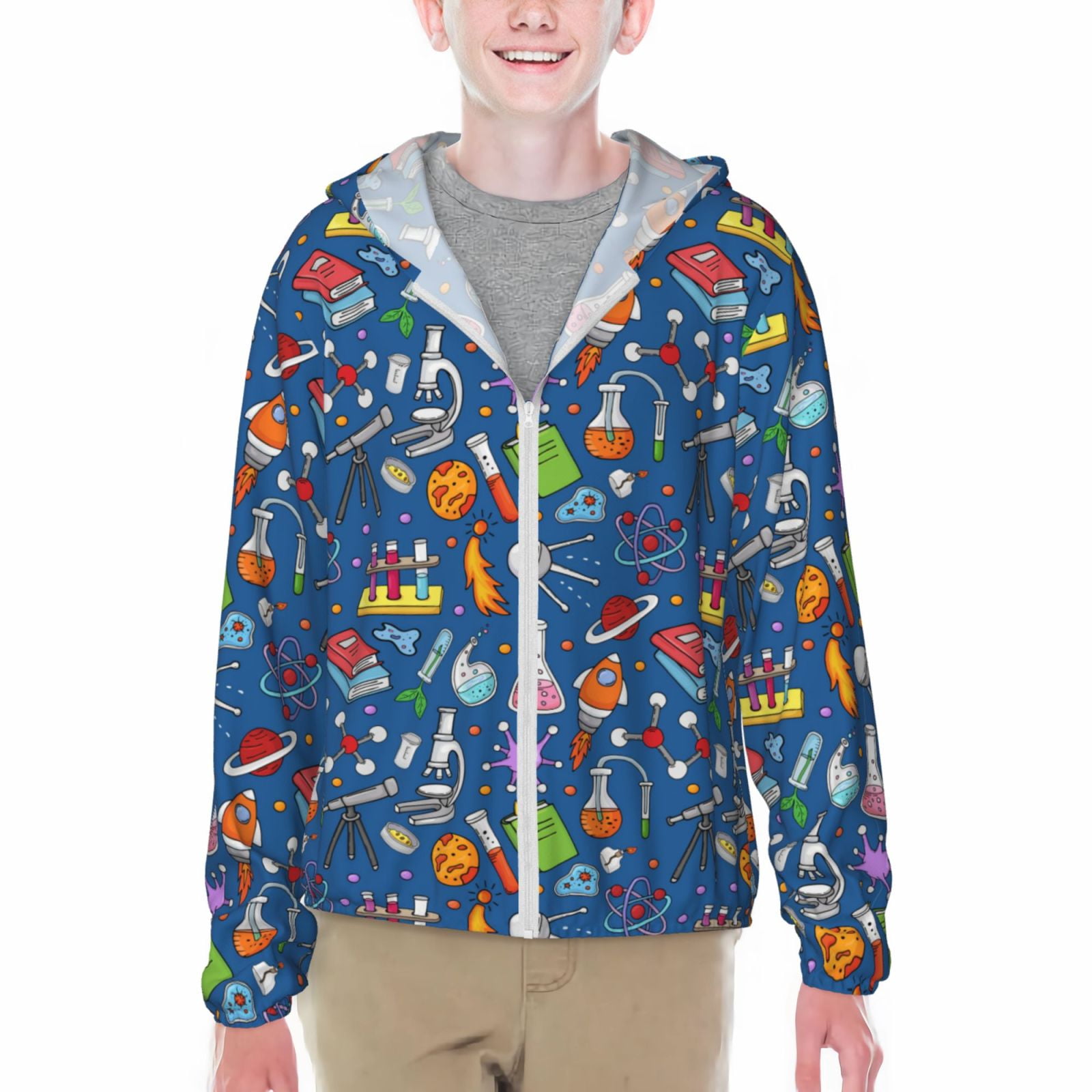 Honeii Different Chemical Things Print Sun Protection Jacket Hooded Cooling Shirt with Pockets ...