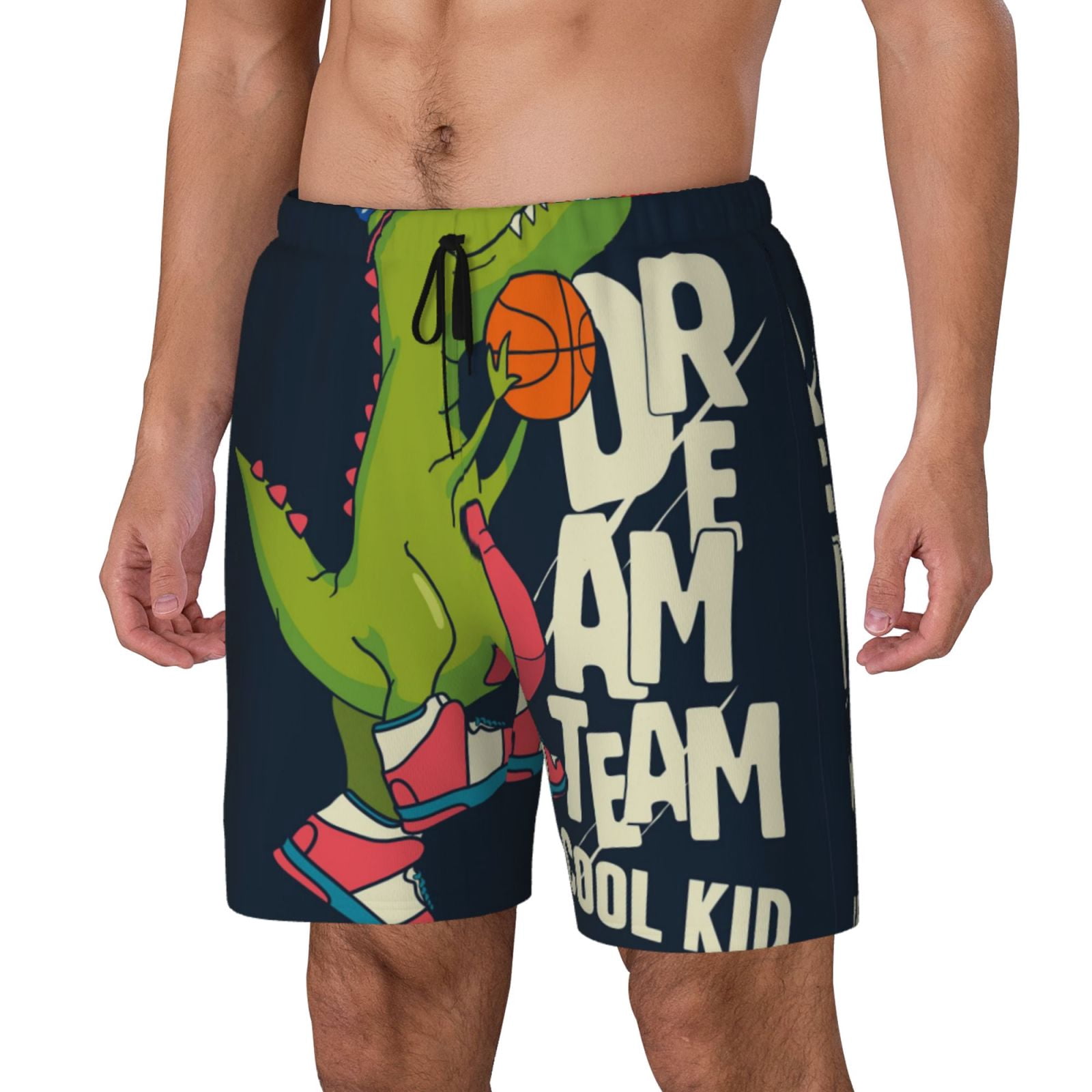 Honeii Dinosaur Basketball Player Print Men's Swim Shorts,Mens Swim ...