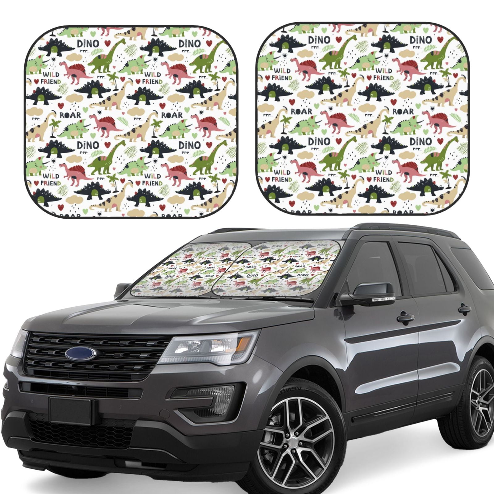 Honeii Dinosaur Print Foldable Car Sun Shade for Windshield, 2-Piece UV ...