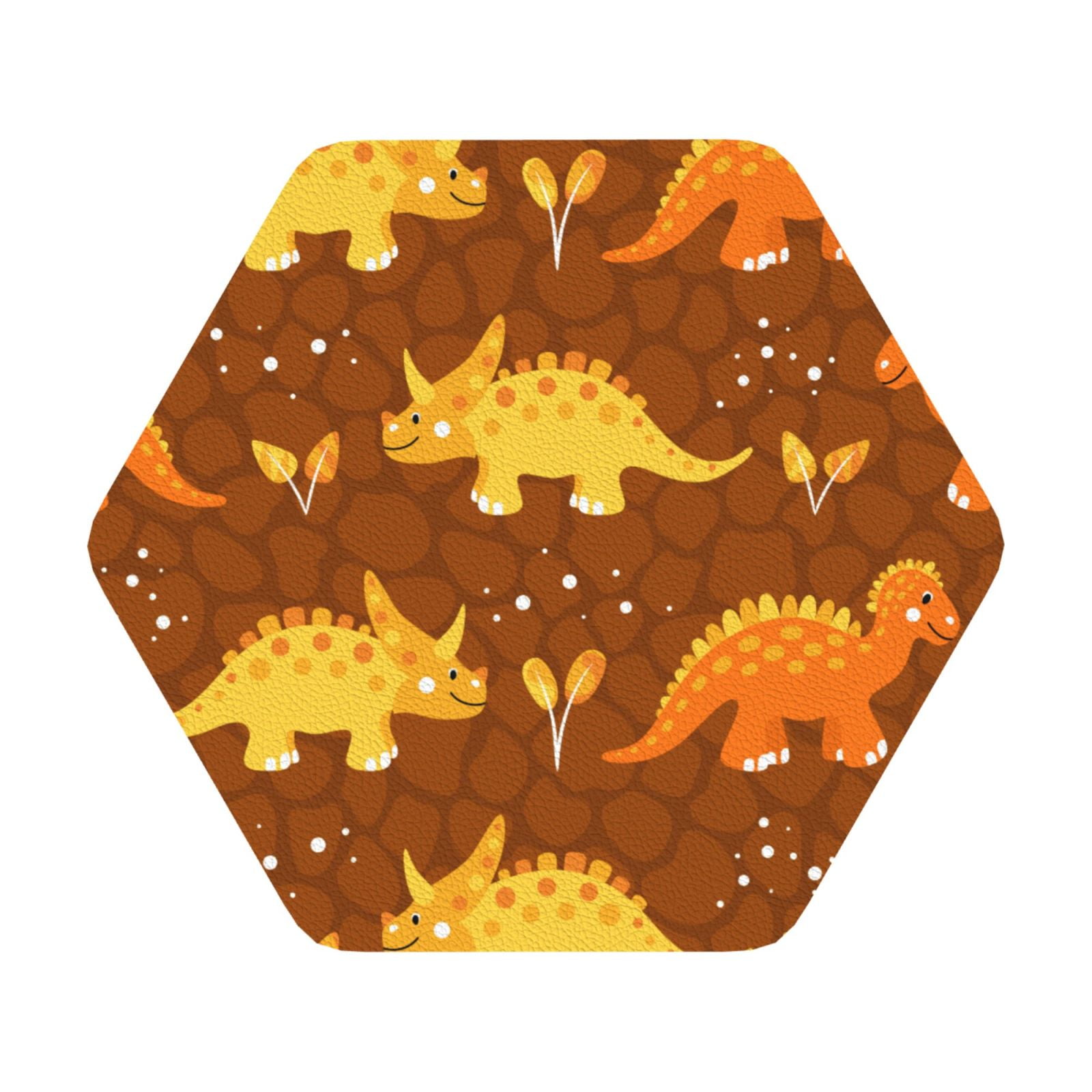 Honeii Dinosaurs and Leaves Print Leather Coaster Set of 6, Ideal for ...