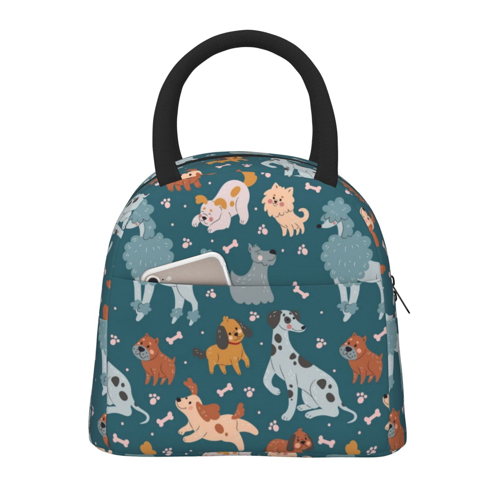 Honeii Dogs Print Insulated Lunch Bag Women Reusable Lunch Box with ...