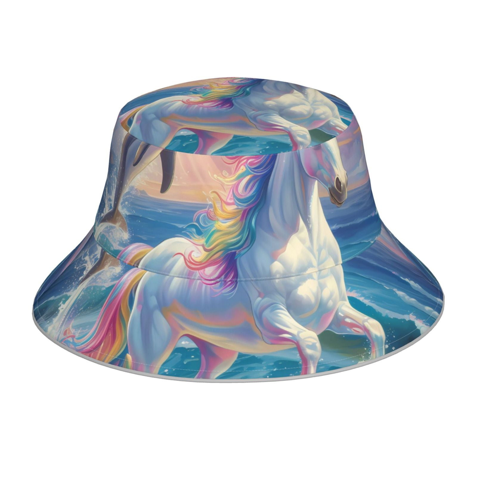 Honeii Dolphin Rainbow Horse for Unisex Bucket Hat Waterproof Rain Hat ...
