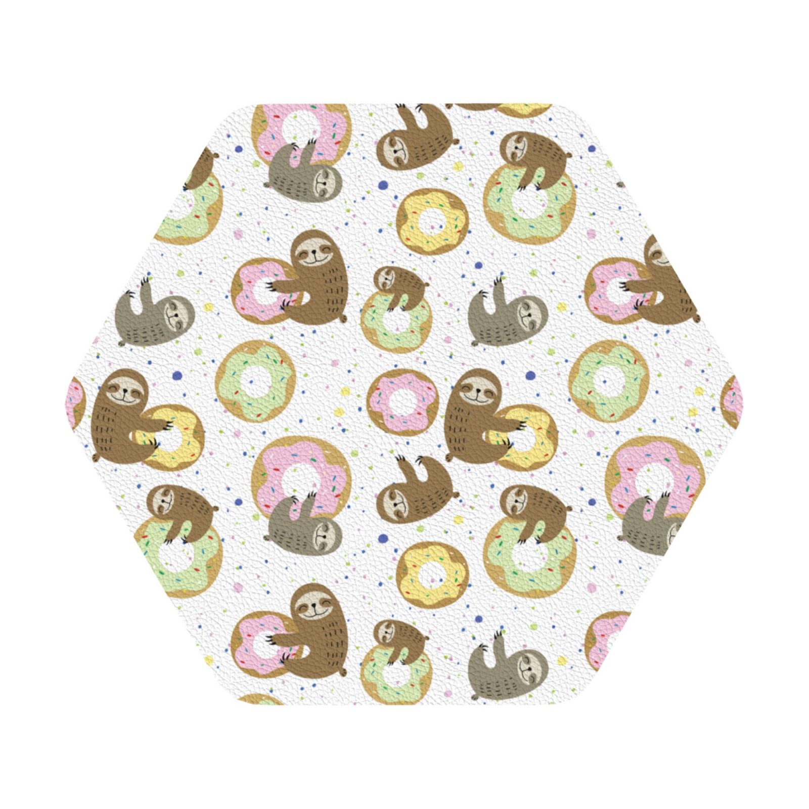 Honeii Donut Sloth Print Leather Coaster Set of 6, Ideal for ...