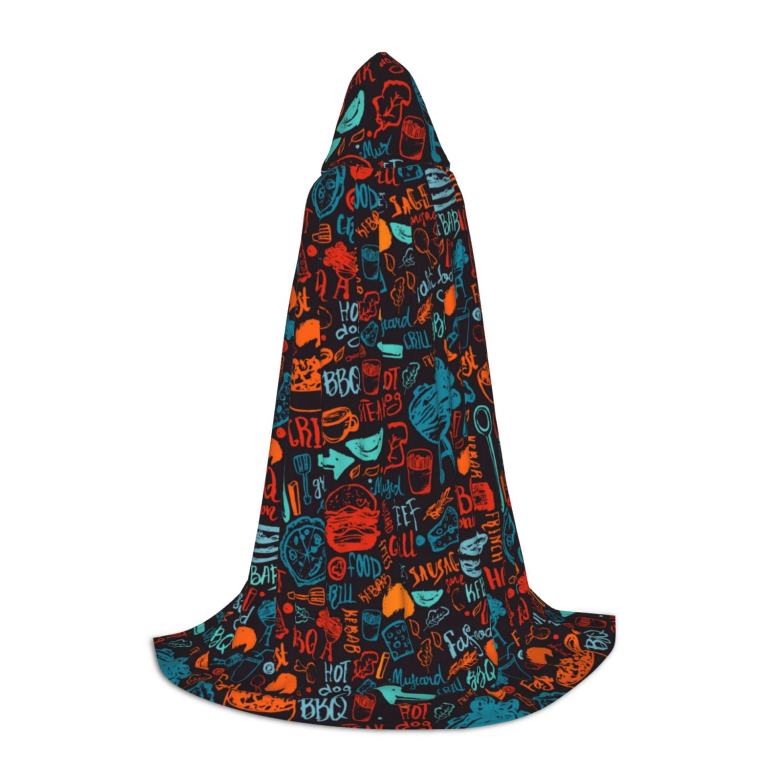 Honeii Doodle Barbeque Print Poncho Cape, Cloak Coat, Snuggly Hooded ...