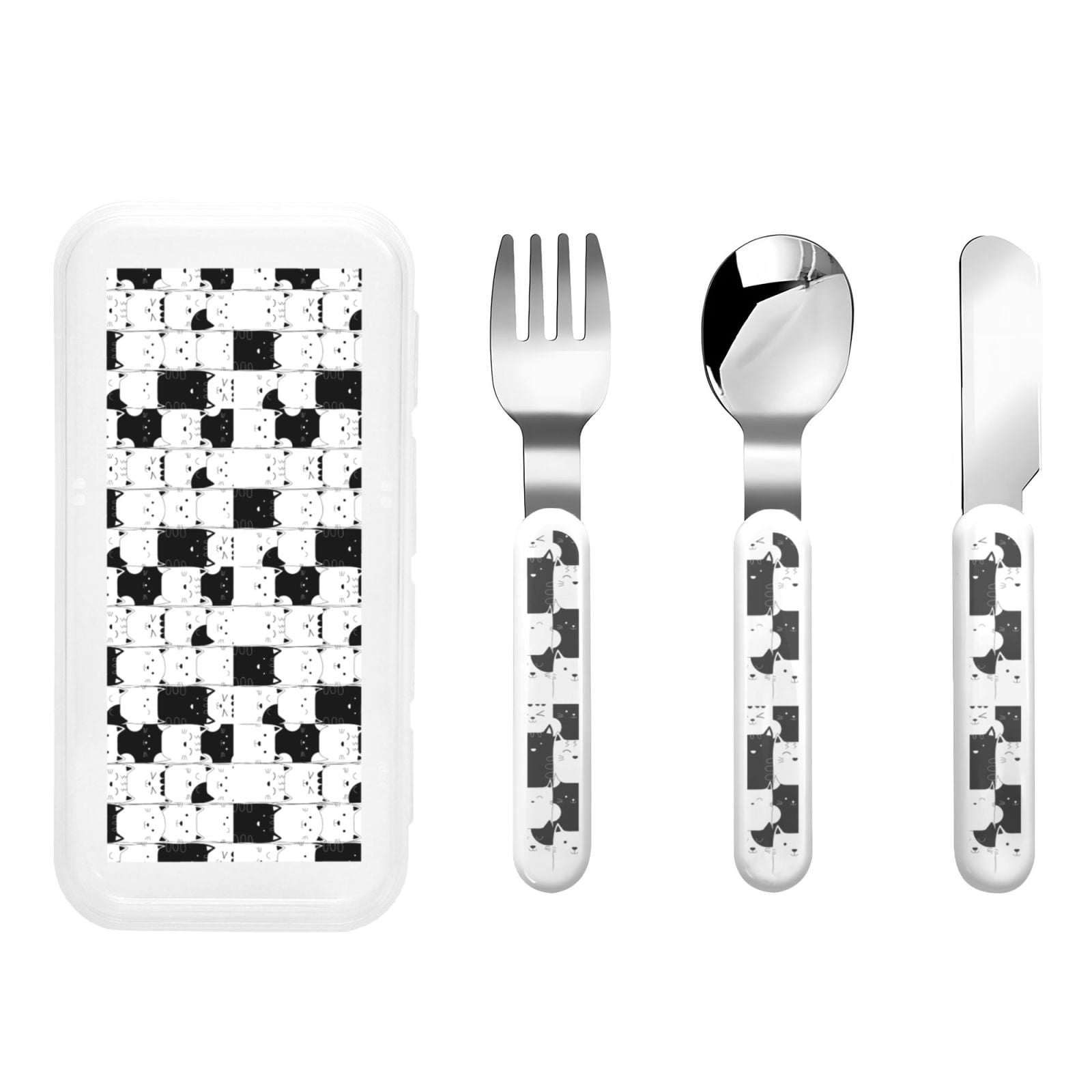 Honeii Doodle Cute Cat Print Children's Knife, Fork And Spoon Set ...