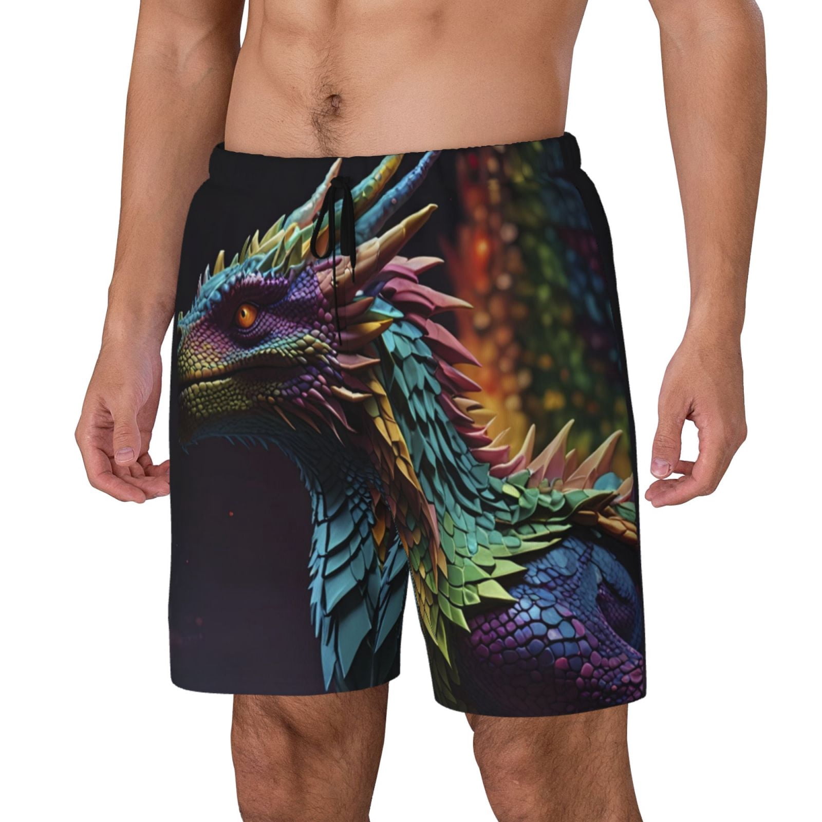 Honeii Dragon with Colorful Tail Print Men's Swim Shorts,Mens Swim ...