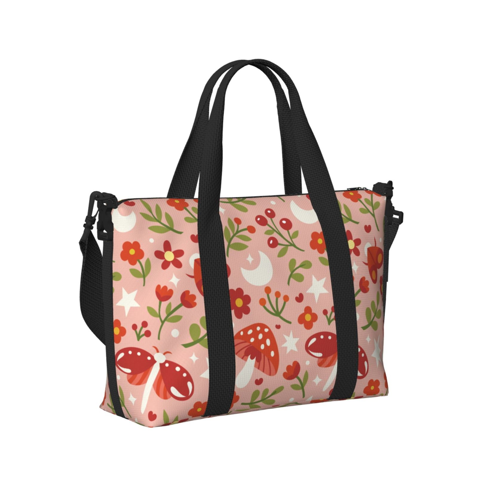 Honeii Dragonfly Mushroom Print Hand Travel Bag,Travel Duffle Bag ...