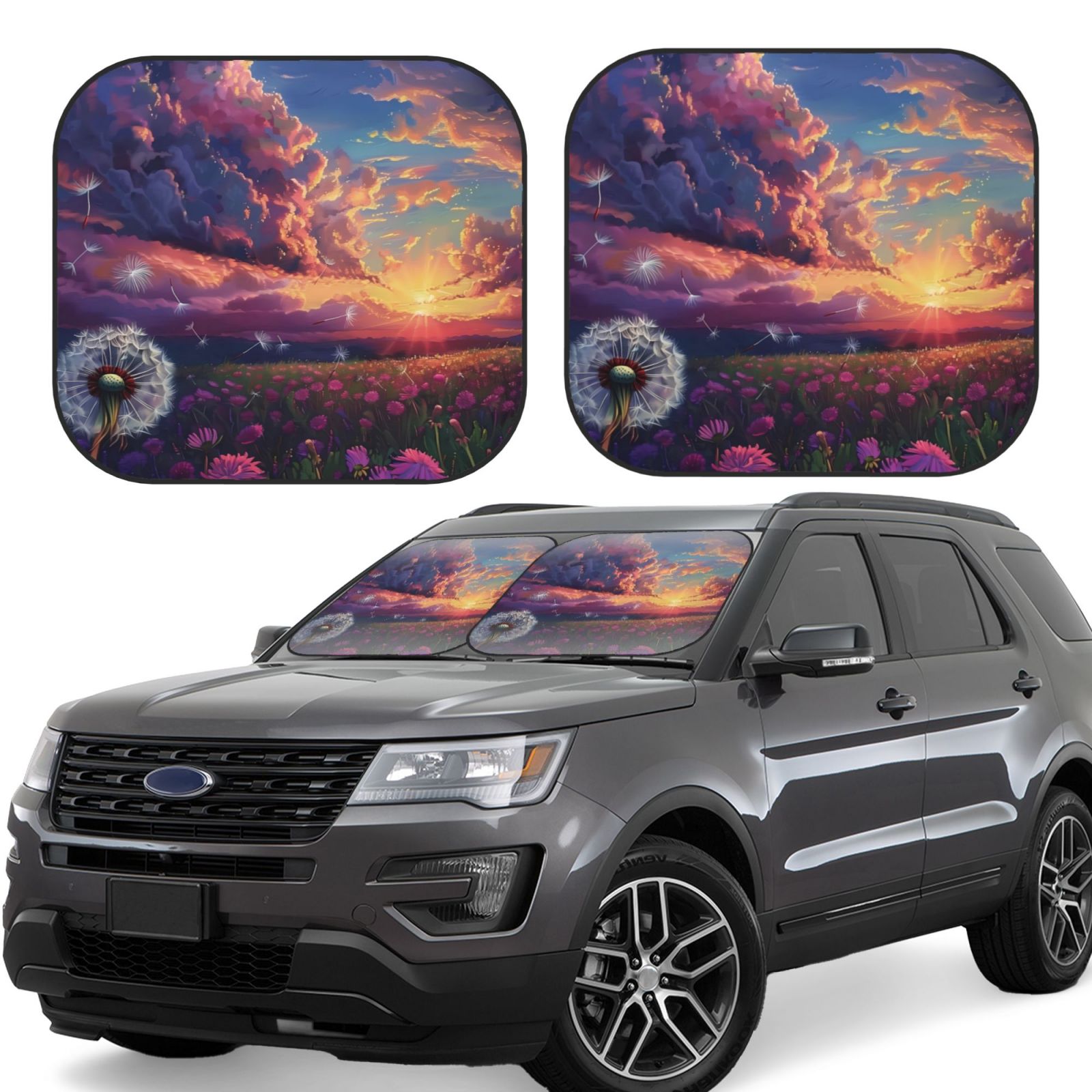 Honeii Dreamy Dandelion Sunset Print Foldable Car Sun Shade for ...