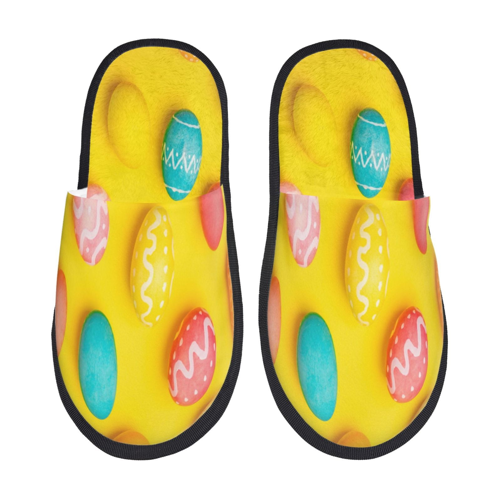 Honeii Easter eggs (2) Print Furry Slippers Bedroom Slippers for Women ...