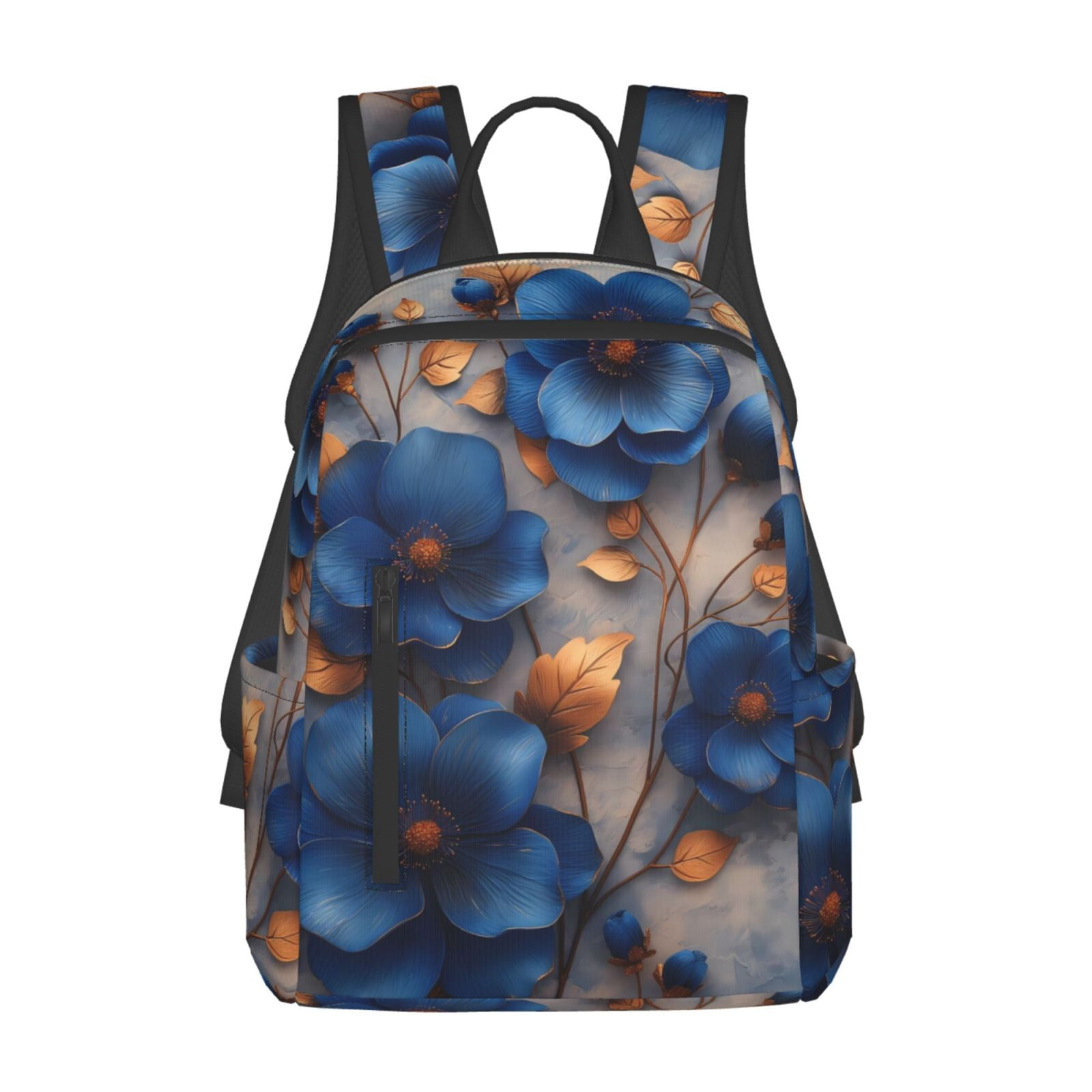 Honeii Elegant Blue Gold Blooms Print Lightweight Backpacks,Carry on ...