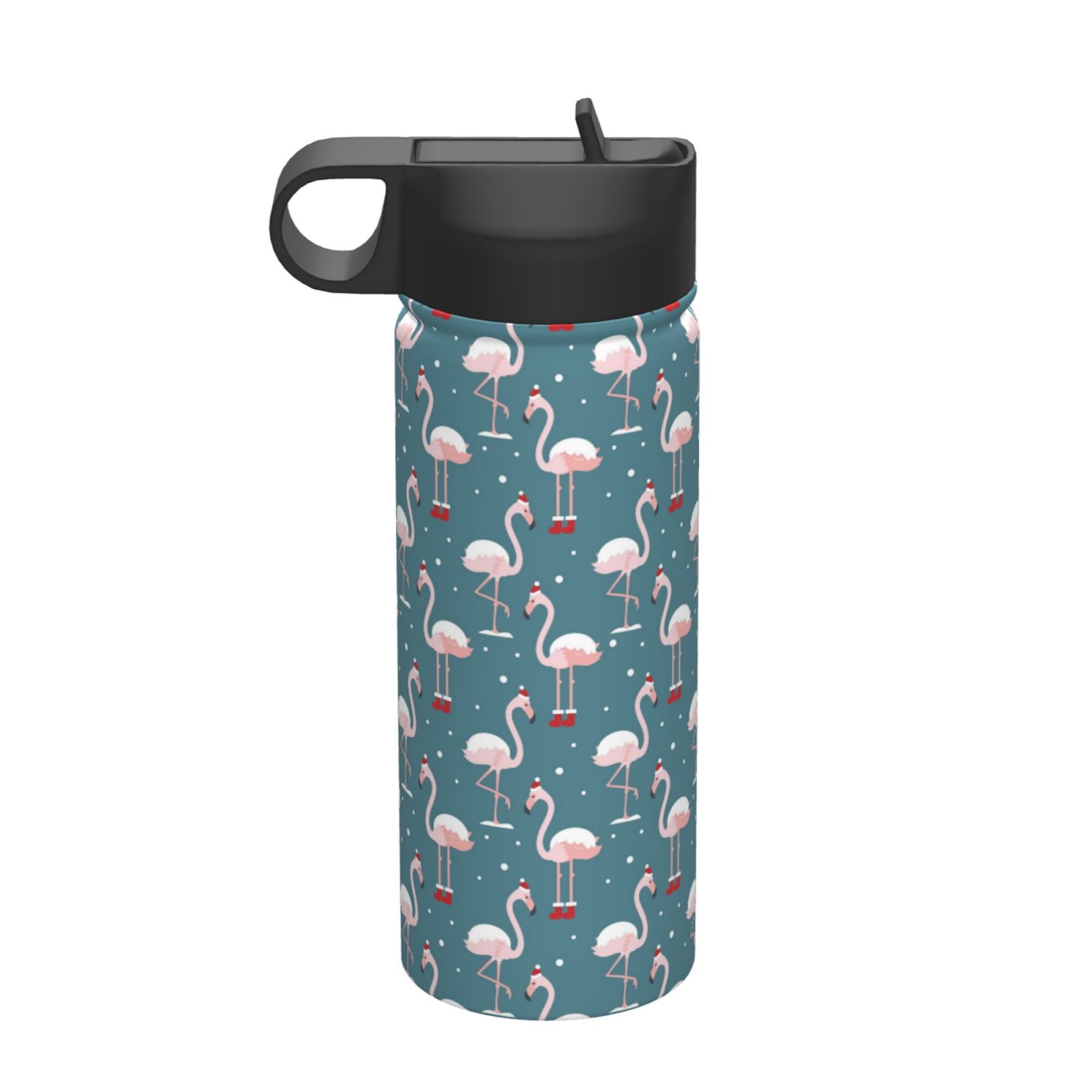 Honeii Elegant Flamingo Print 18 oz Insulated Water Bottle with Straw ...