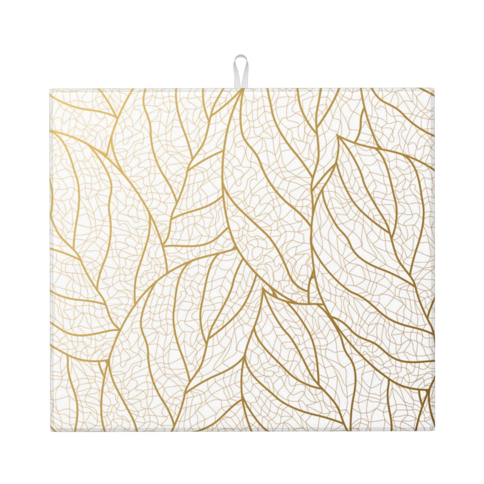 Honeii Elegant Gold Leaf Pattern for Dish Drying Mat for Kitchen ...