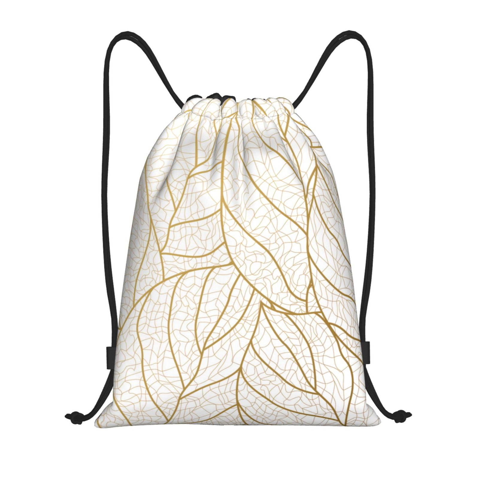 Honeii Elegant Gold Leaf Pattern Print Drawstring Backpack,Drawstring ...