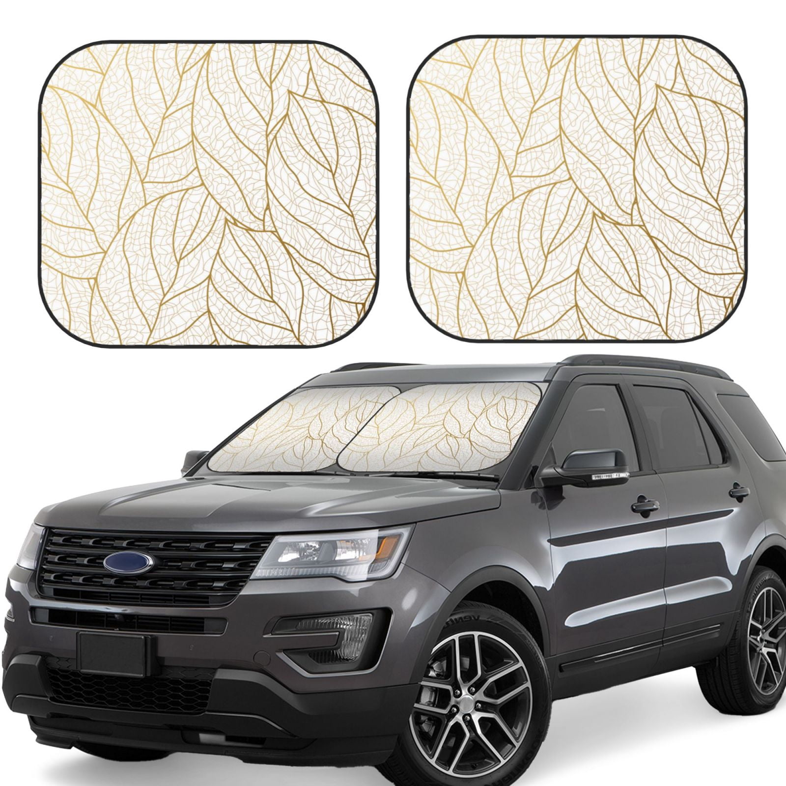 Honeii Elegant Gold Leaf Pattern Print Foldable Car Sun Shade for ...
