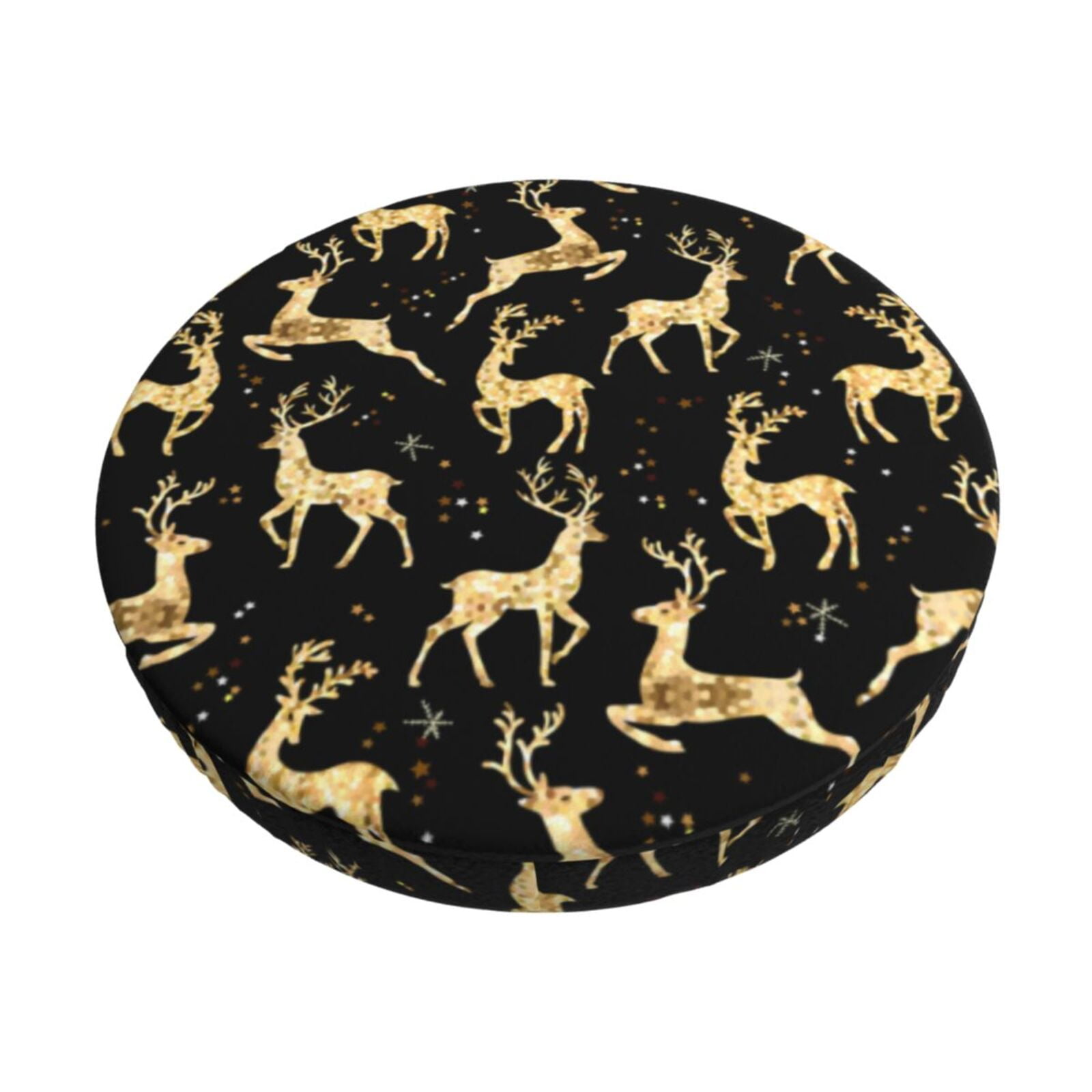 Honeii Elegant Gold Moose Pattern Bar Stool Covers-Round Stools Seat ...