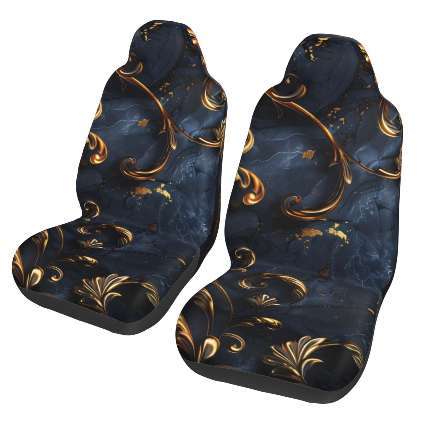 Honeii Elegant Gold Scrollwork Print Car Seat Covers 2 Pieces, Full Set ...