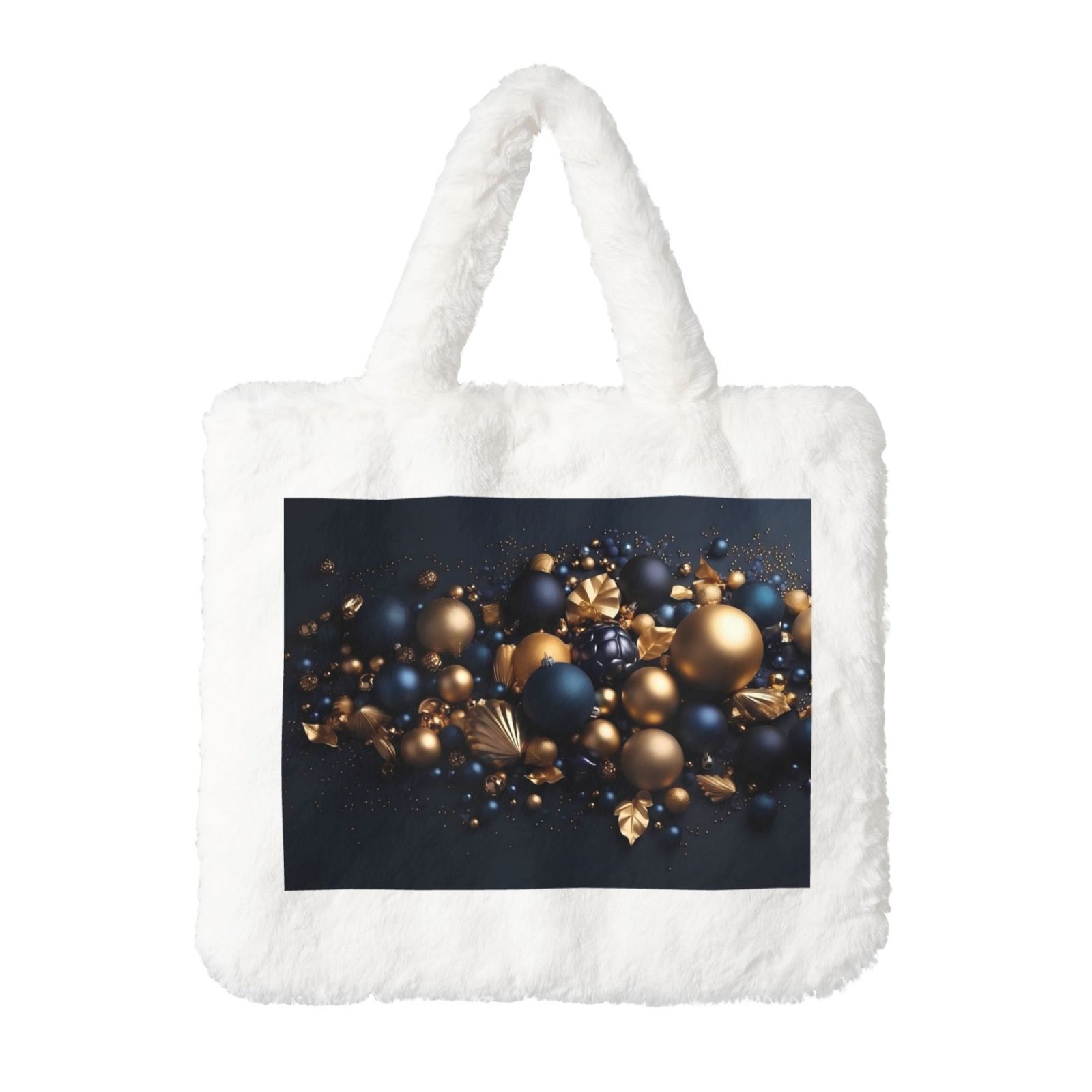 Honeii Elegant Golden Blue Ornaments Print Fluffy Shoulder Bag Plush ...