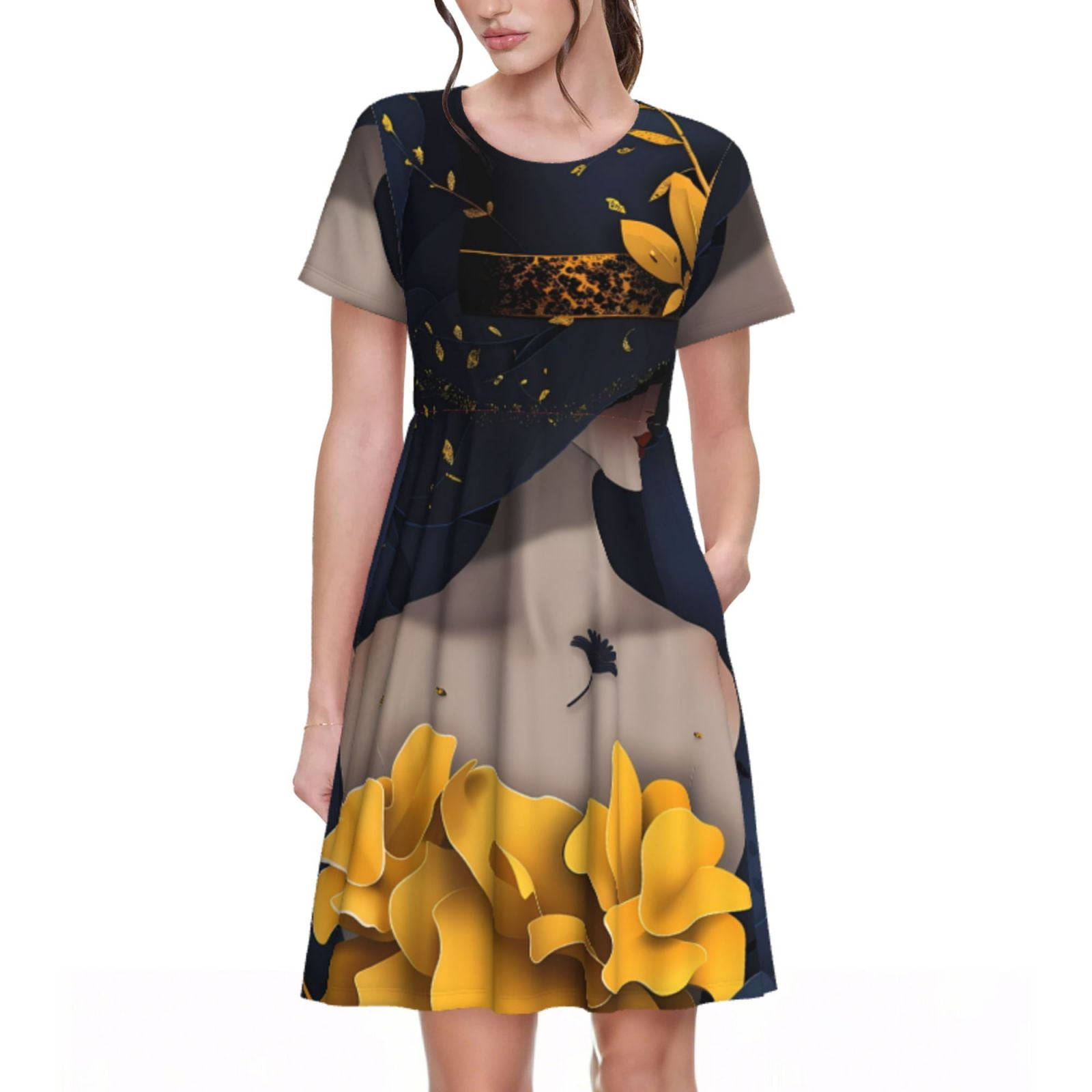 Honeii Elegant Lady With Hat Print Women’s Short Sleeve Dress ...