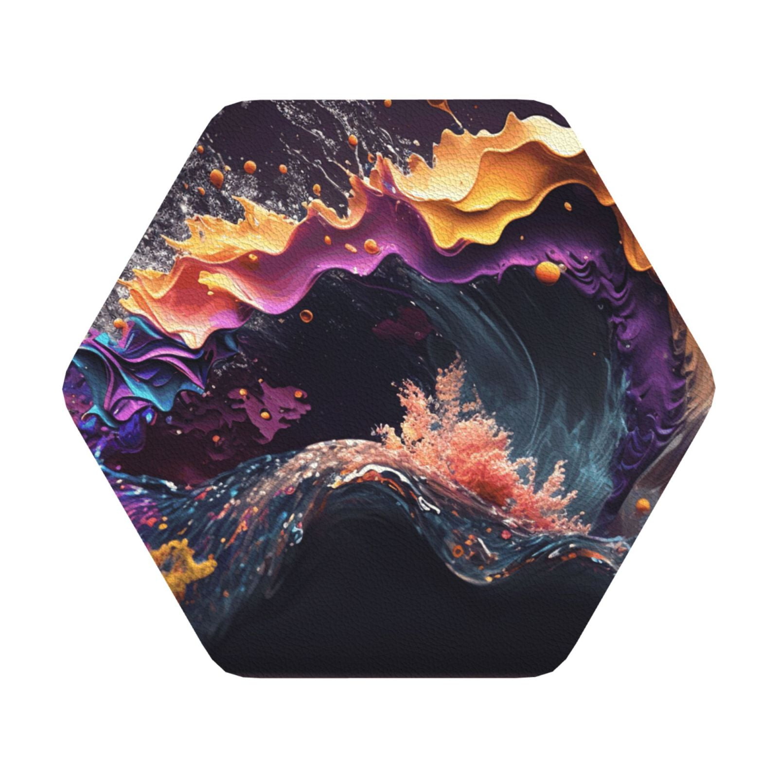 Honeii Explosive Fluid Splash Art Print Leather Coaster Set of 6, Ideal for Safeguarding Your ...